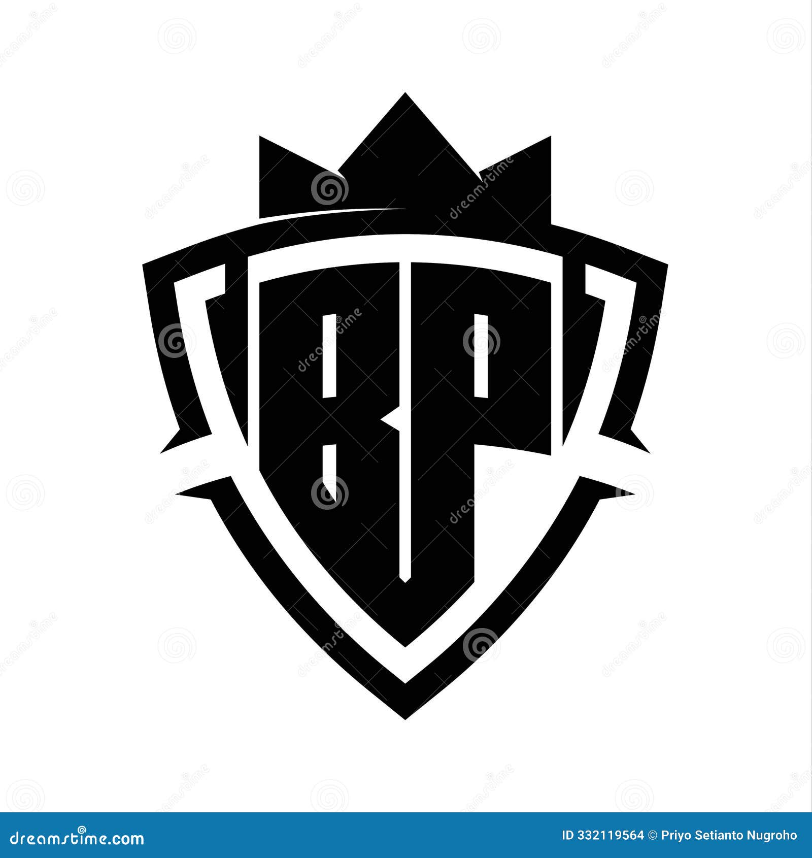 BP Letter Bold Monogram Triangle Curve Shield Shape with Crown Black ...
