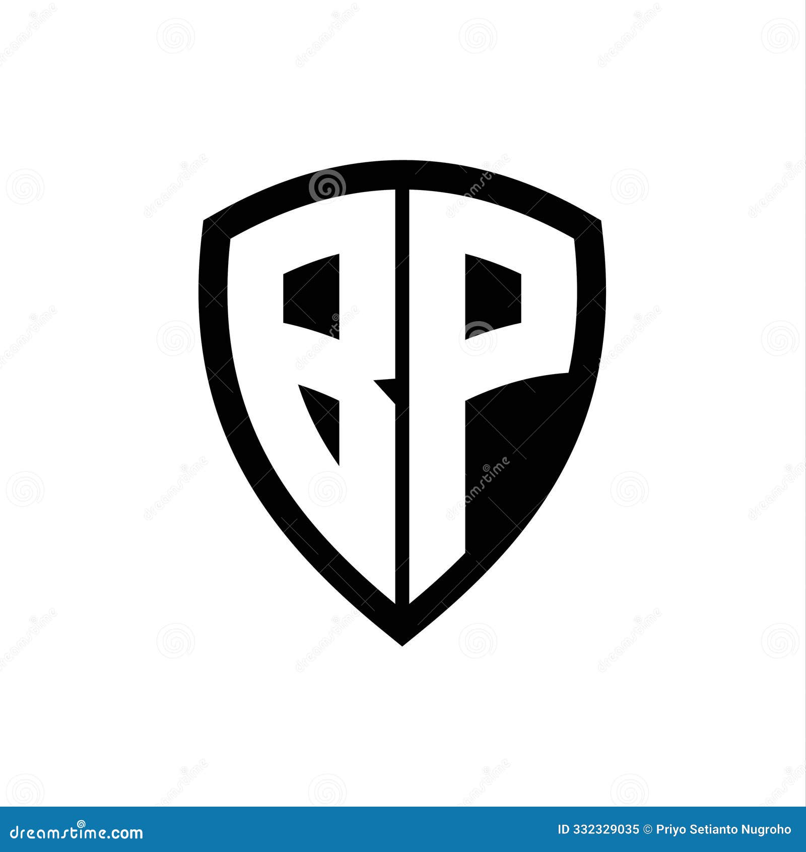 BP Monogram Logo with Bold Letters Shield Shape with Black and White ...