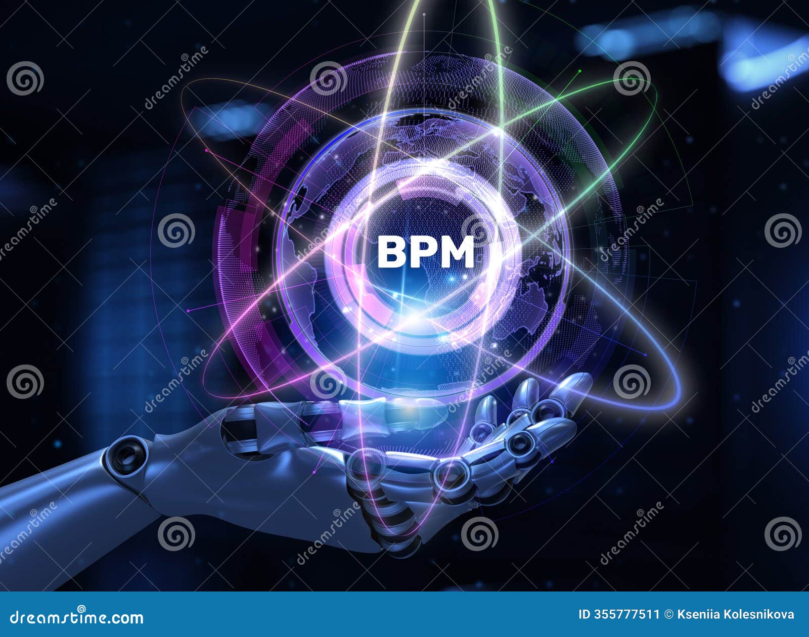 BPM Business Process Management Illustrated with a Robot Hand Pressing ...