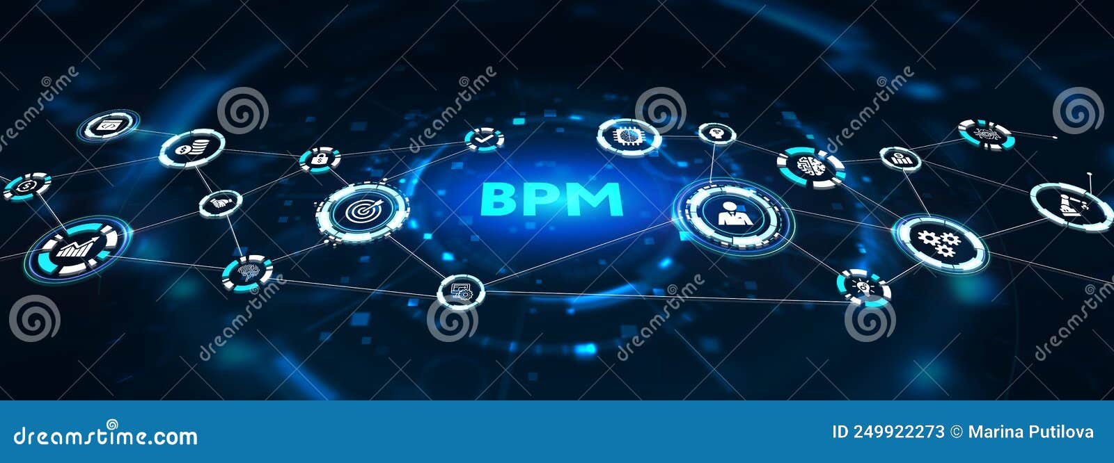 BPM Business Process Management System Technology Concept.3d ...