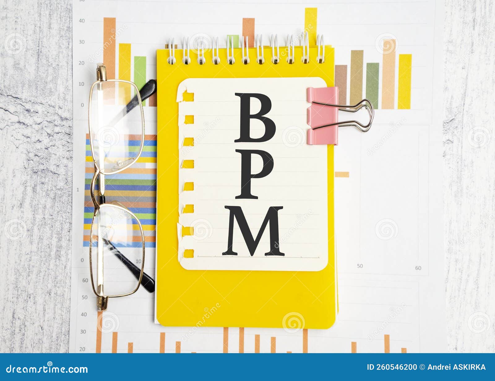 BPM Business Process Management Words on Yellow Sticker and Charts ...