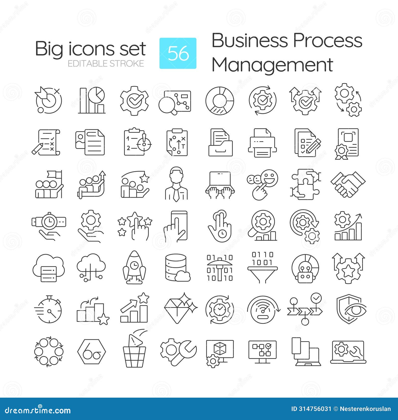 BPM Organization Linear Icons Set Stock Vector - Illustration of ...