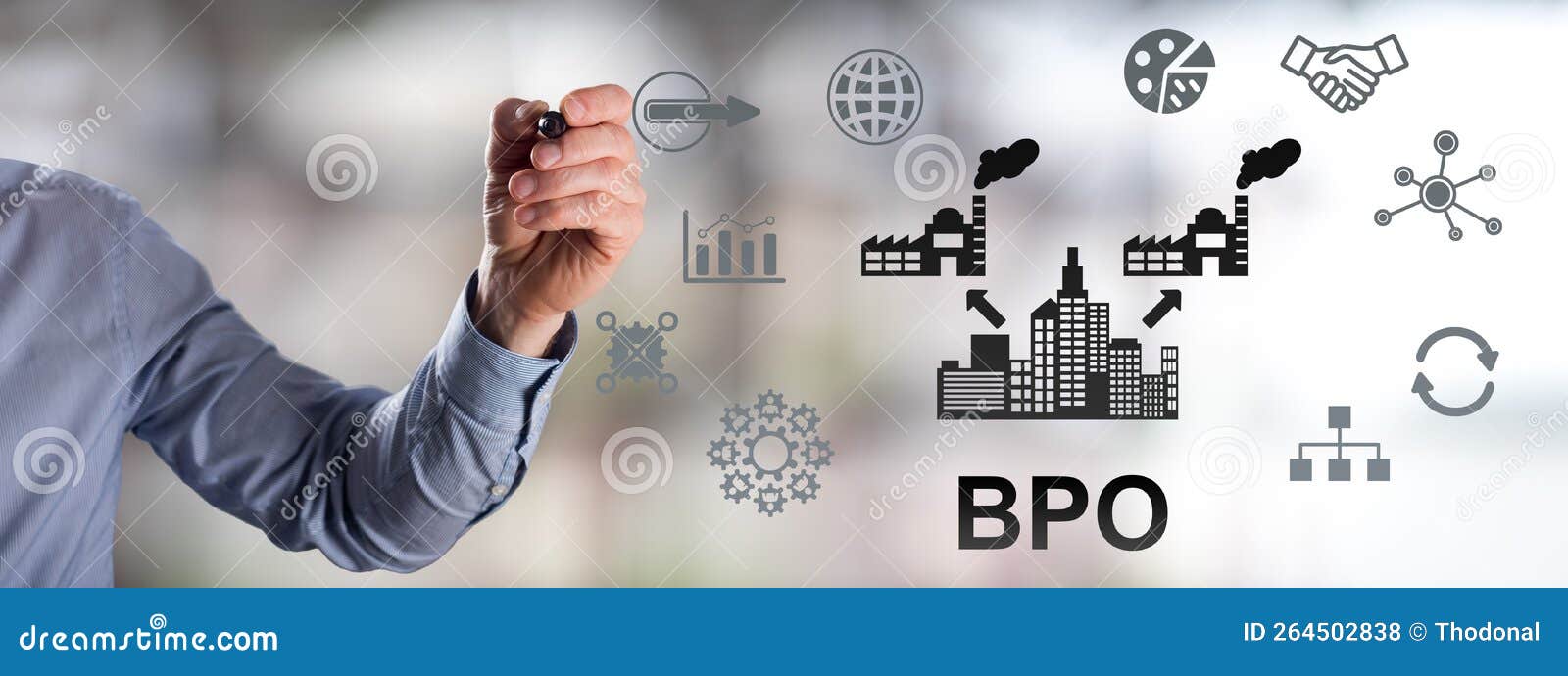 Bpo concept drawn by a man stock photo. Image of organization - 264502838