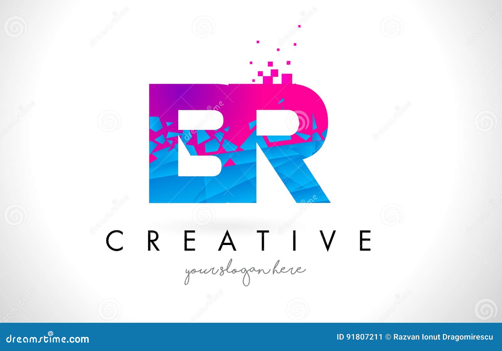 BR B R Letter Logo With Shattered Broken Blue Pink Texture Design ...