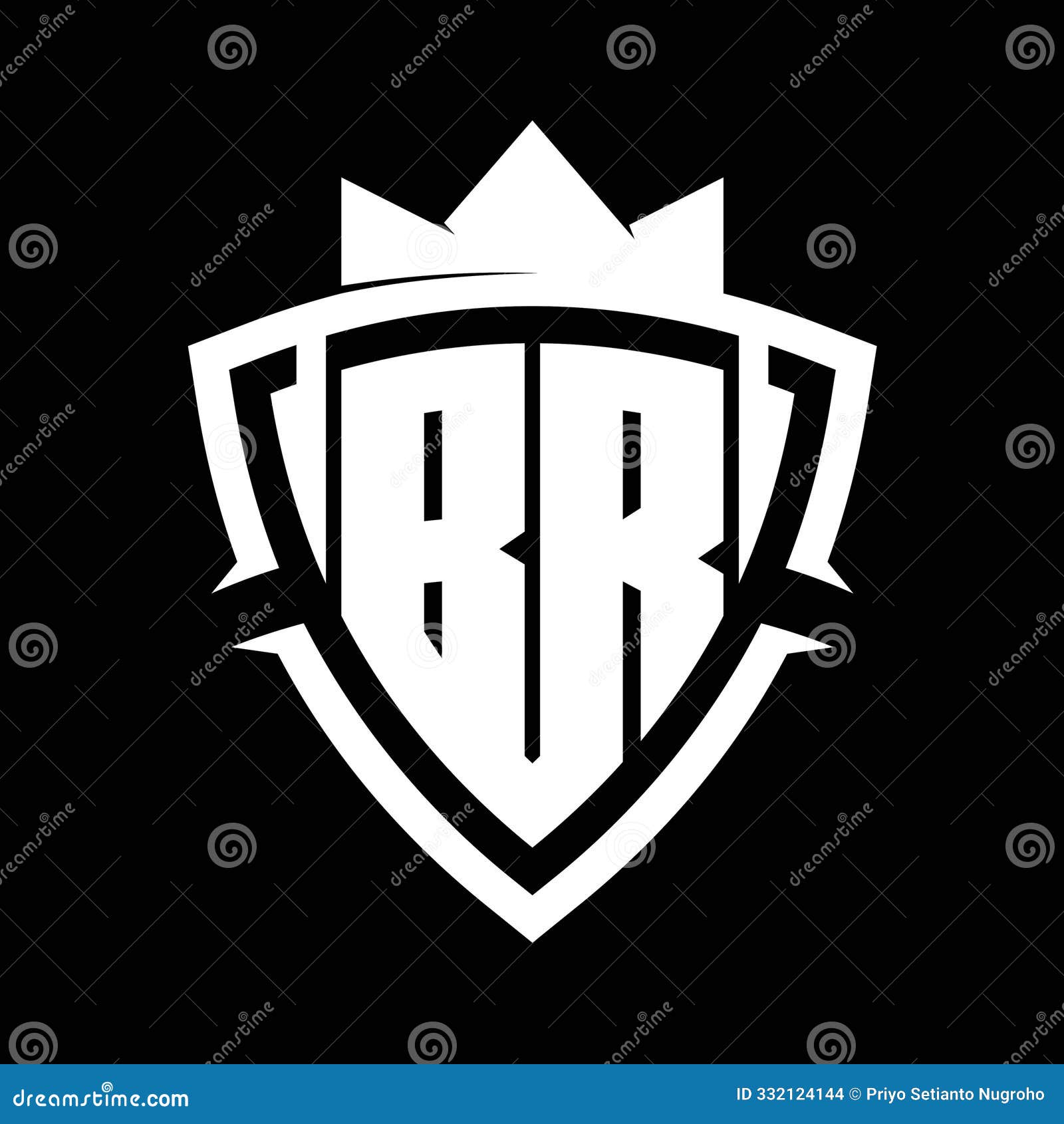 BR Letter Monogram With Triangle Curve Shield Shape With Crown White ...