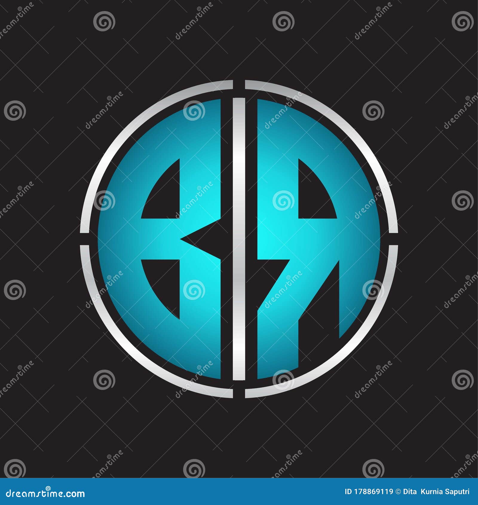 BR Logo Initial with Circle Line Cut Design Template on Blue Colors ...