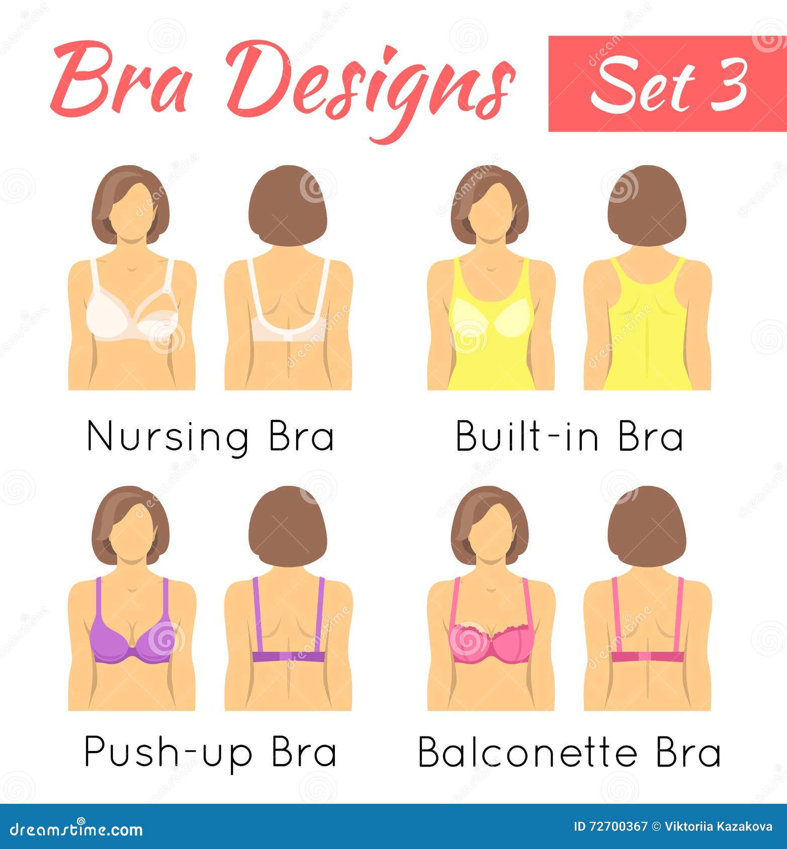 Bra Designs On Woman Torso Flat Icons Set Stock Vector Illustration Of Clothes Model 72700367