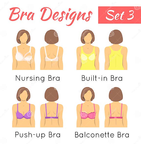 Bra Designs On Woman Torso Flat Icons Set Stock Vector Illustration Of Clothes Model 72700367
