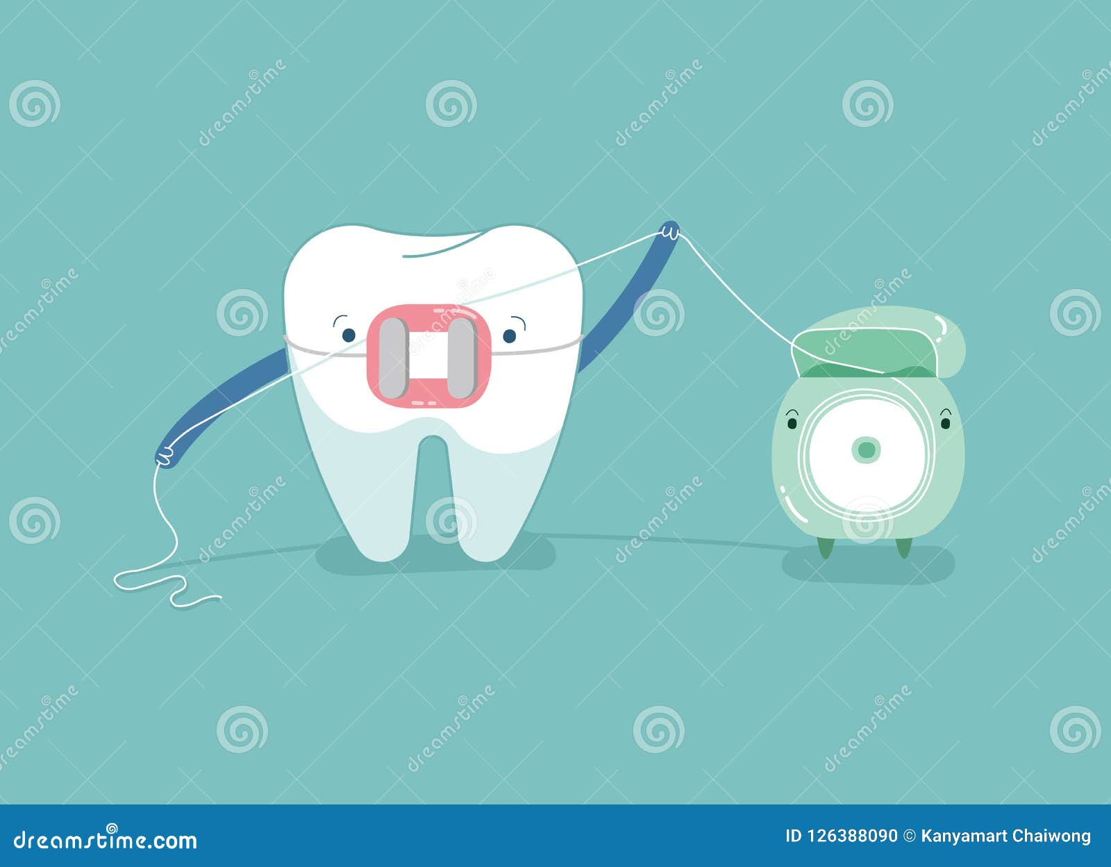 Tooth Using Dental Floss For White Teeth, Dental Vector Concept ...