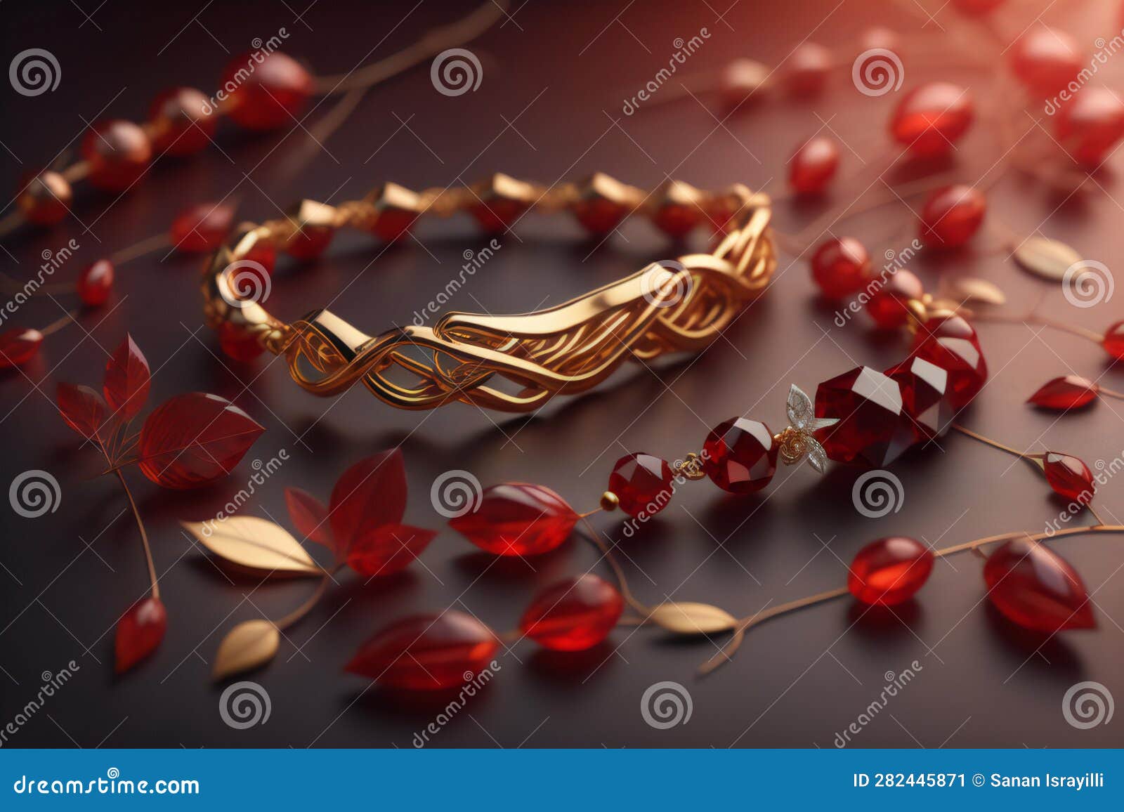Bracelet Made of Red Precious Stones on a Dark Background. Generative ...