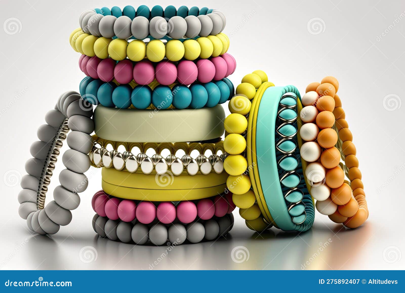 Bracelet Stack of Colorful Bracelets with White Background Stock ...