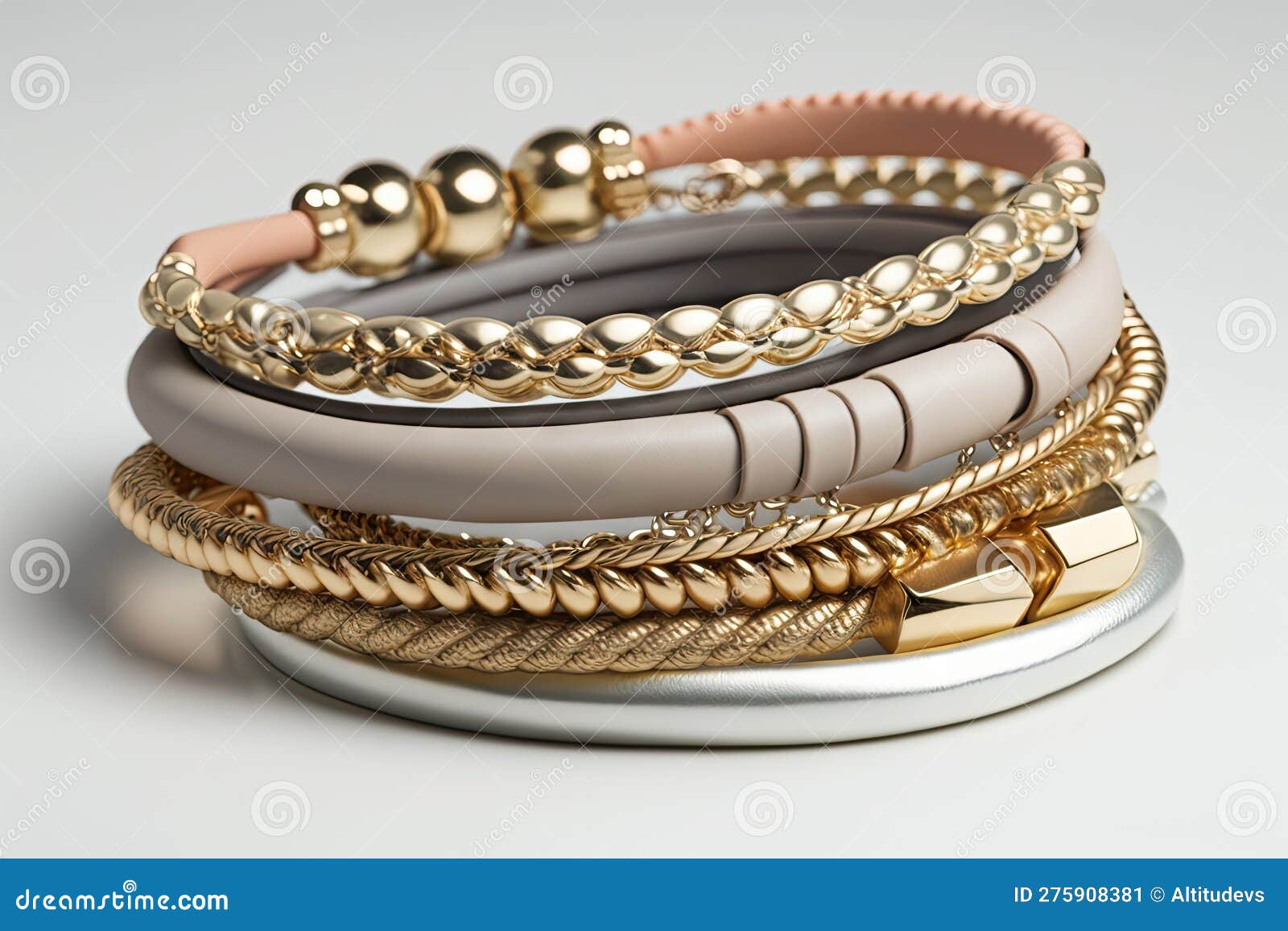 Bracelet Stack of Delicate Chain and Leather Bracelets on White ...