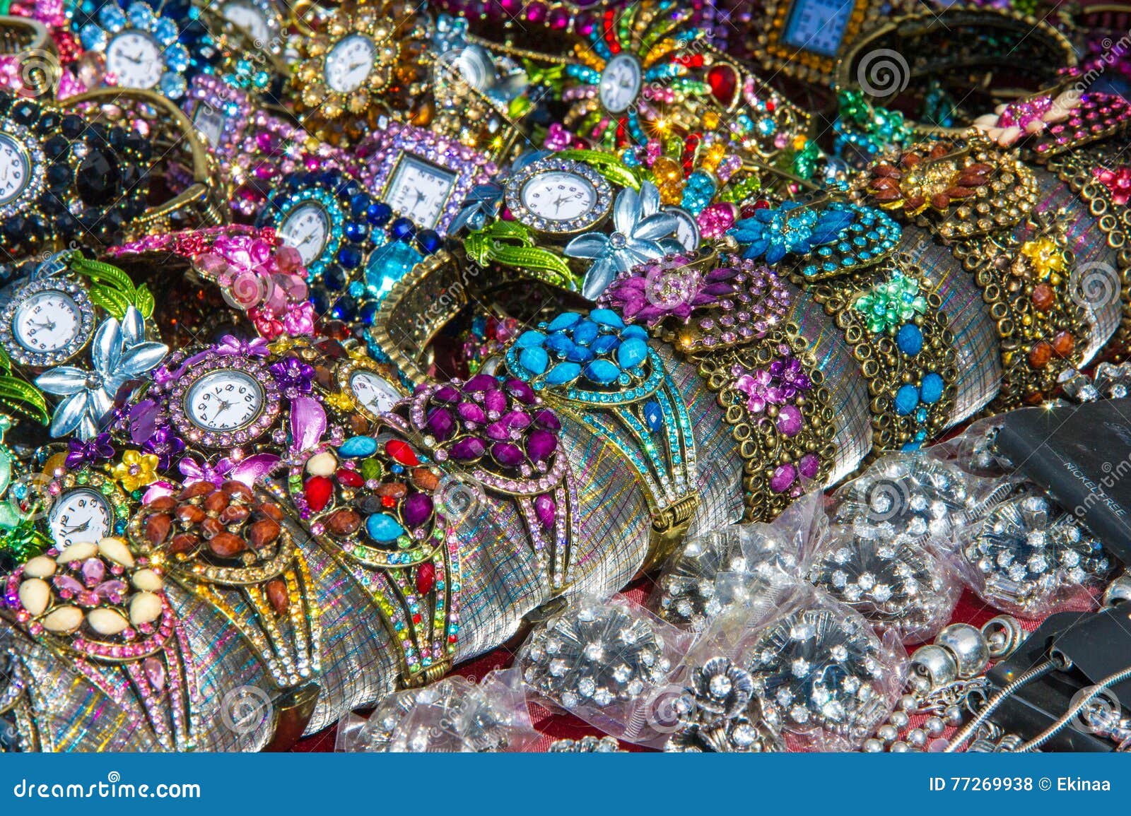 Bracelet Watch Decorated with Colored Stones, Stock Photo - Image of ...