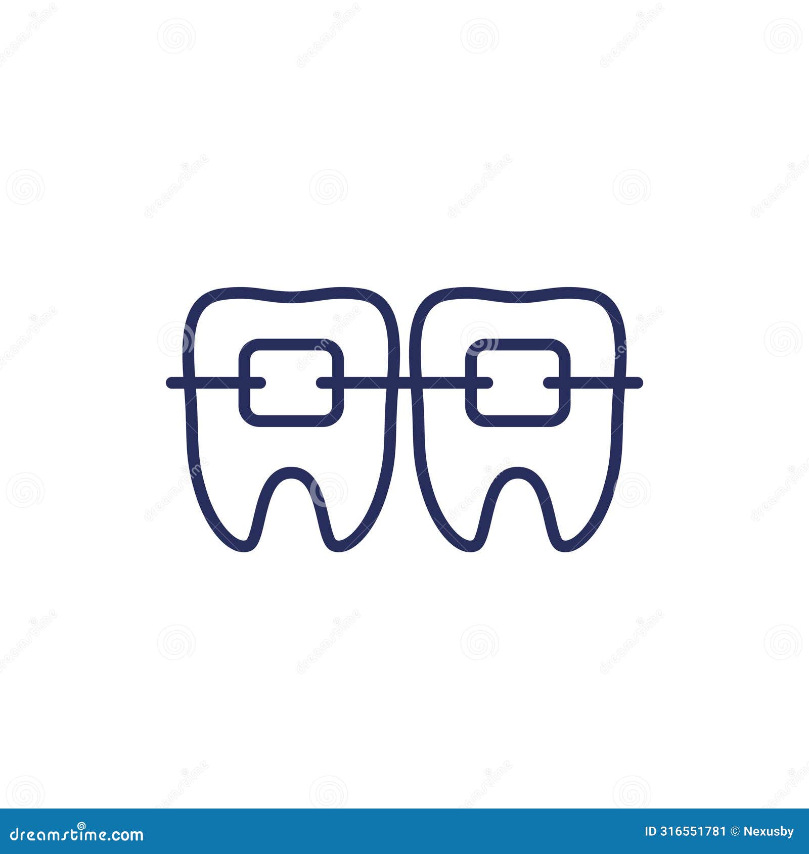 Braces Icon with Teeth, Line Vector Stock Vector - Illustration of bite ...