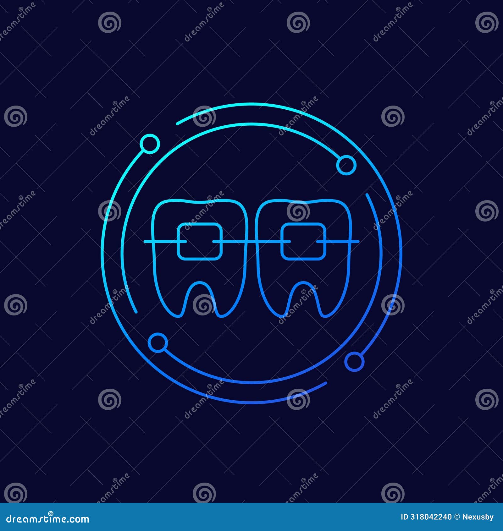 Braces Icon with Teeth, Linear Design Stock Vector - Illustration of ...