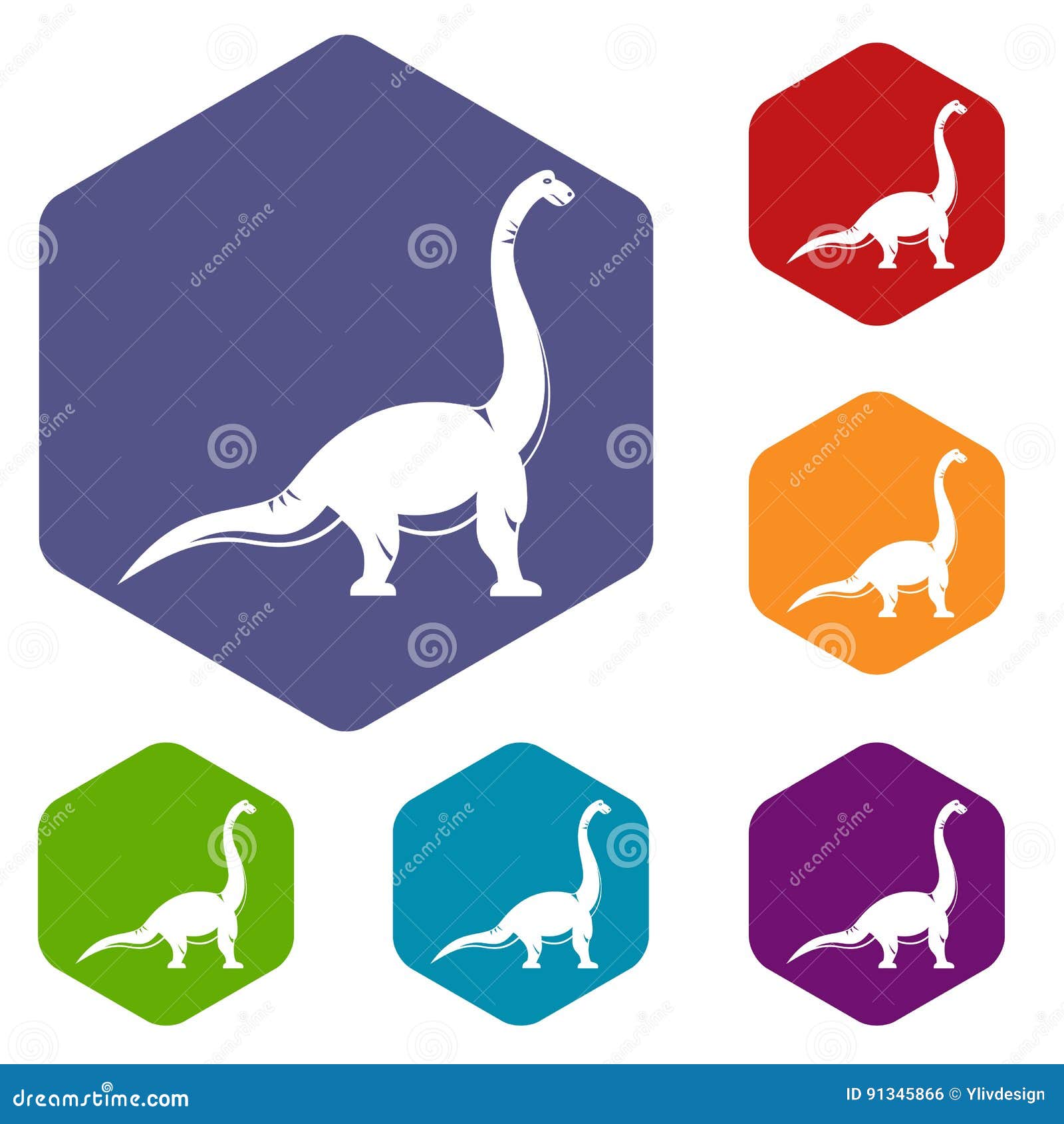 Brachiosaurus Dinosaur Icons Set Hexagon Stock Vector - Illustration of ...