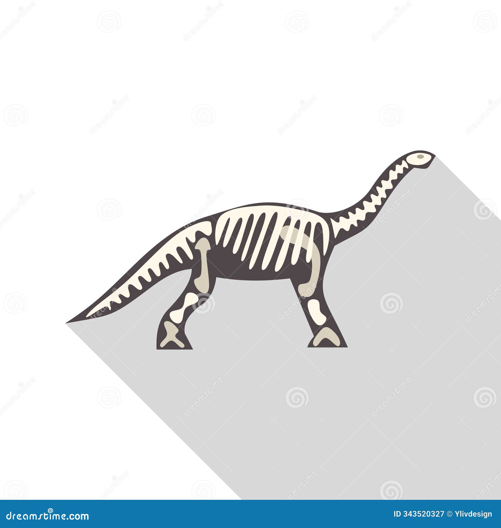 Brachiosaurus Skeleton Walking in Flat Design with Long Shadow Stock ...