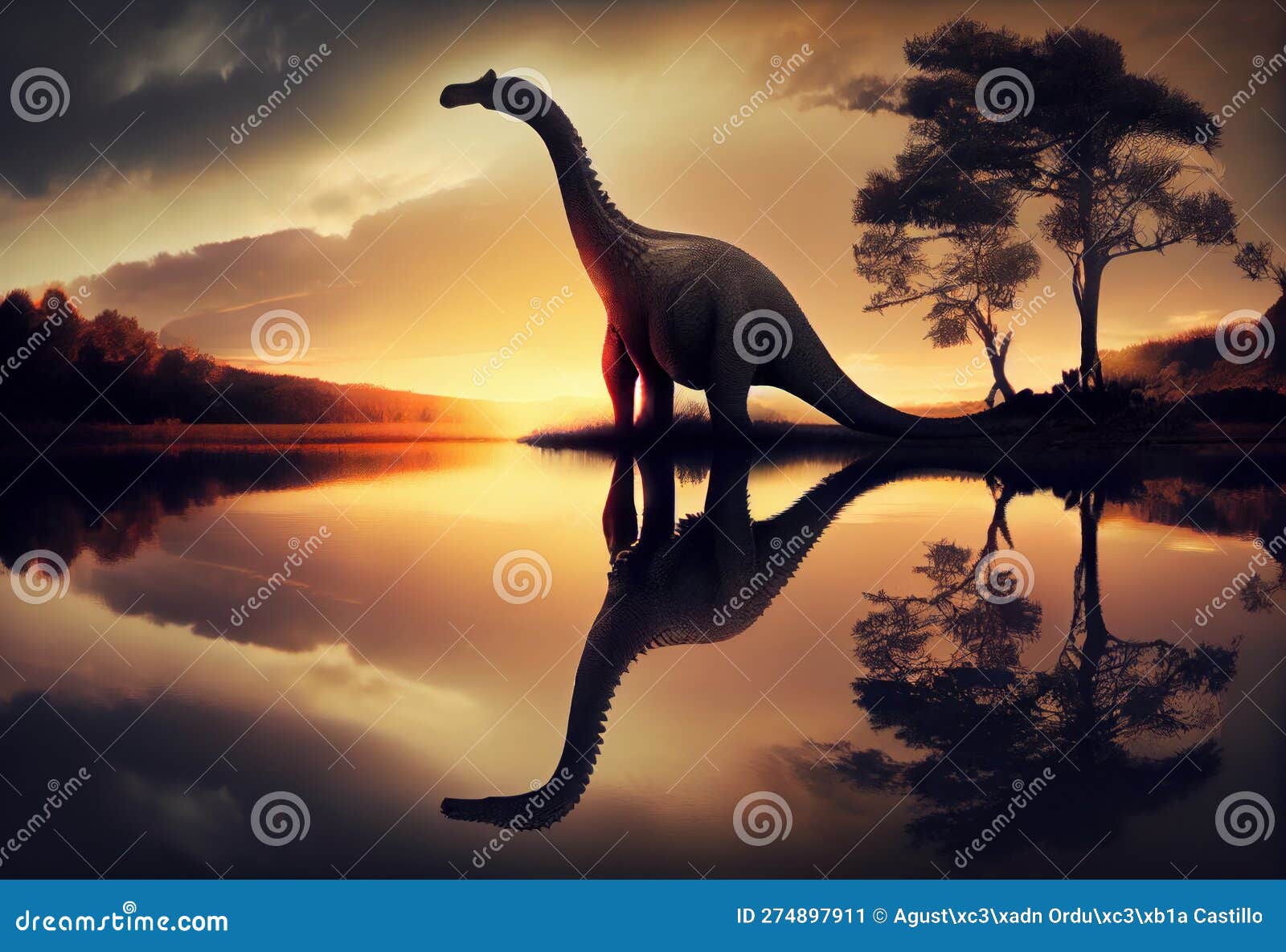 Brachiosaurus At Sunset T-Shirt Design With Palm Trees Stock ...