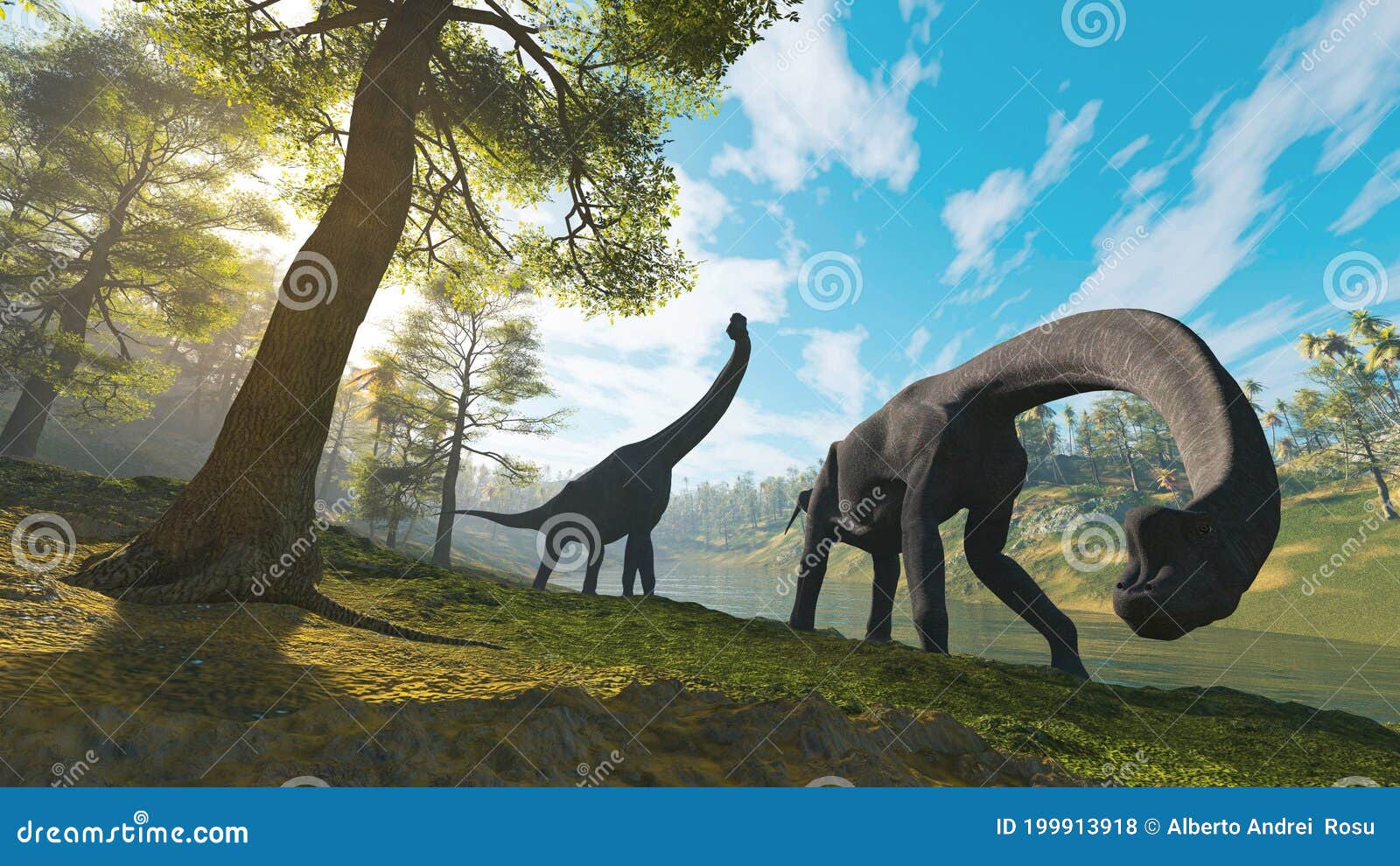 Two Brachiosaurus in the Forest Stock Illustration - Illustration of ...