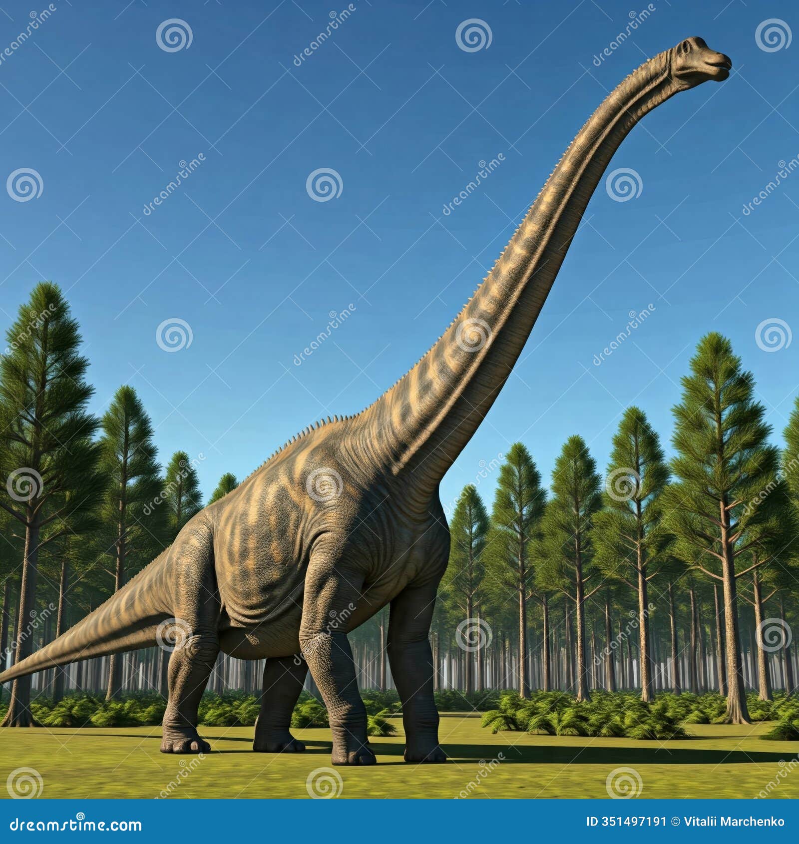 Brachiosaurus in Prehistoric Forest: Majestic Dinosaur Under Clear Blue ...