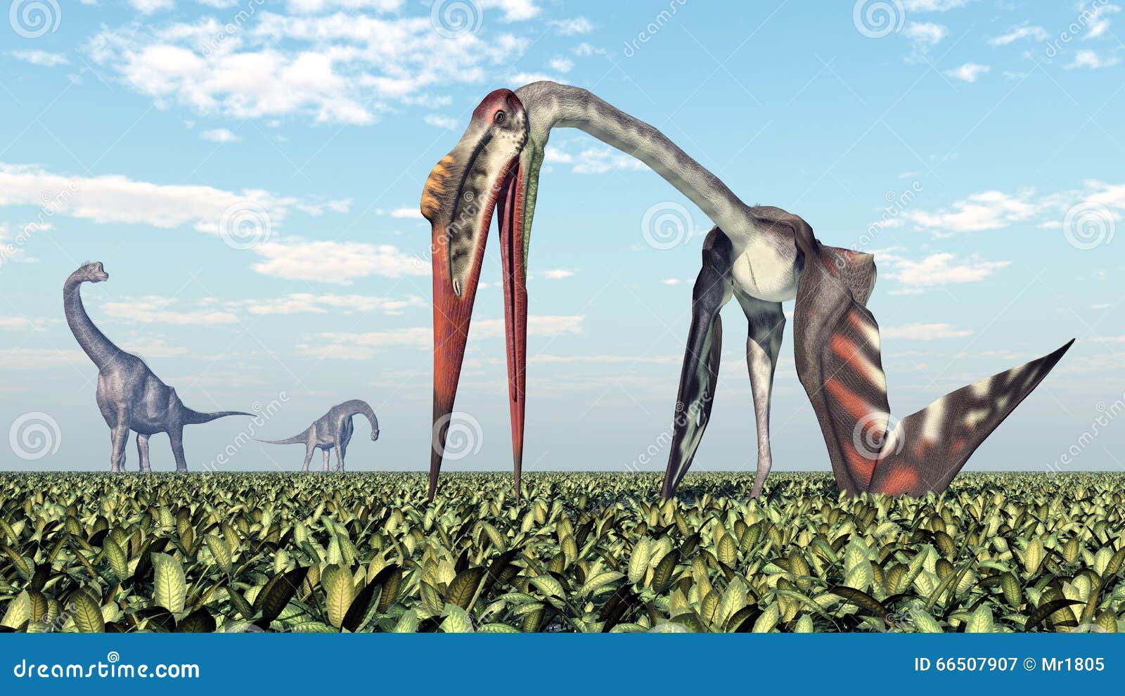 Brachiosaurus and Quetzalcoatlus Stock Illustration - Illustration of ...