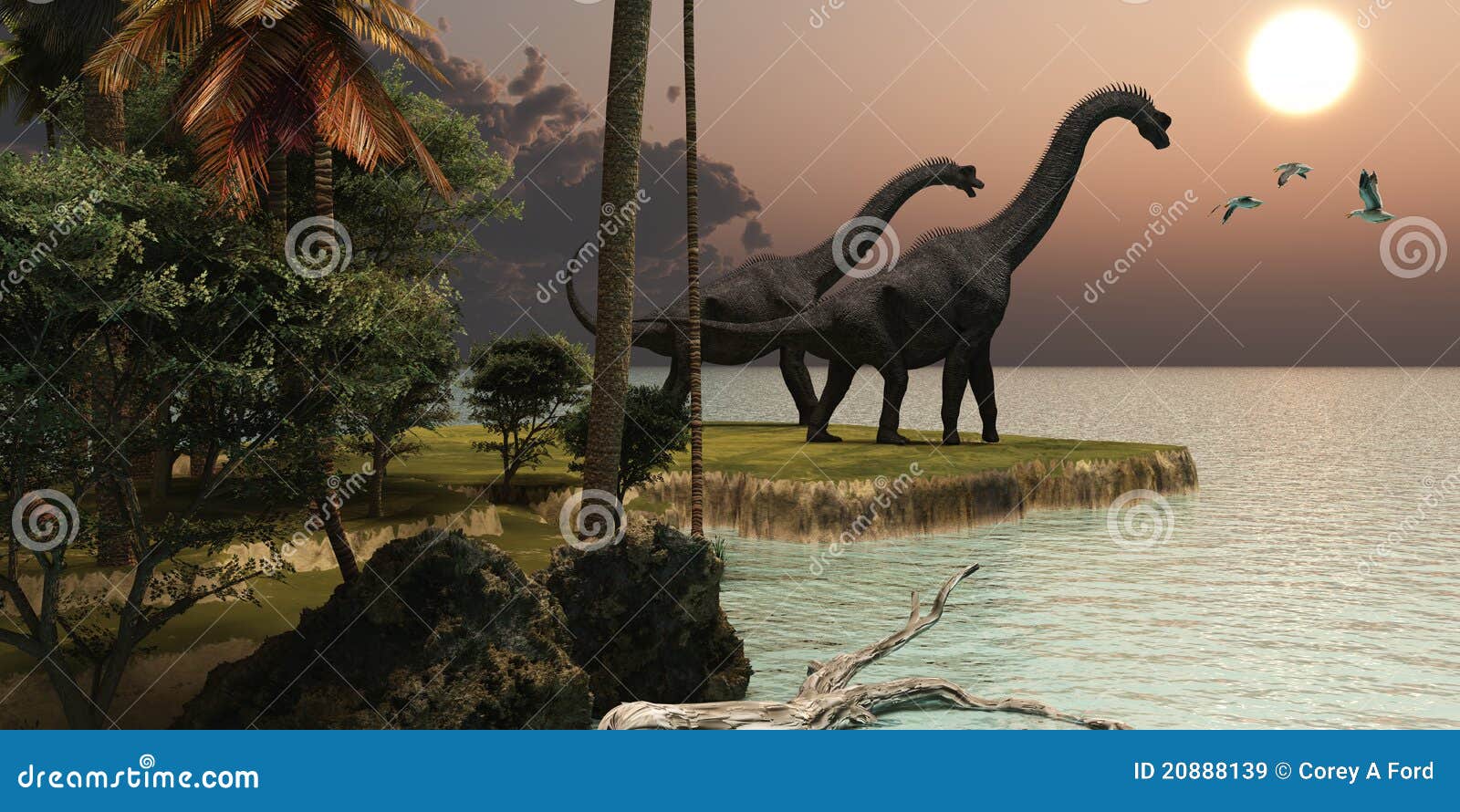 Brachiosaurus Sunset stock illustration. Illustration of reptile - 20888139
