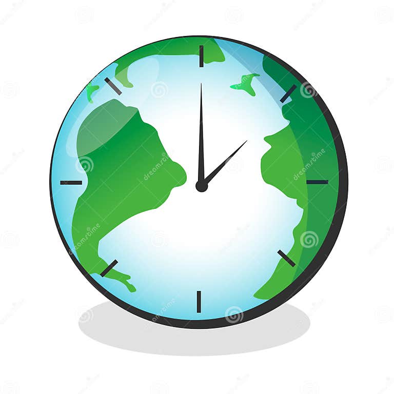 Vector Earth Map with Clock Face Isolated on White Background. Stock ...