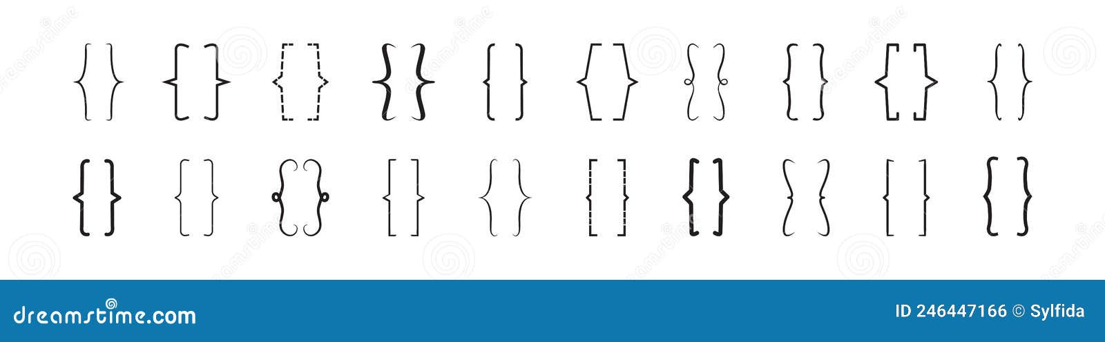 Bracket Line Vector Icon, Parenthesis Different Shape, Black Brace ...
