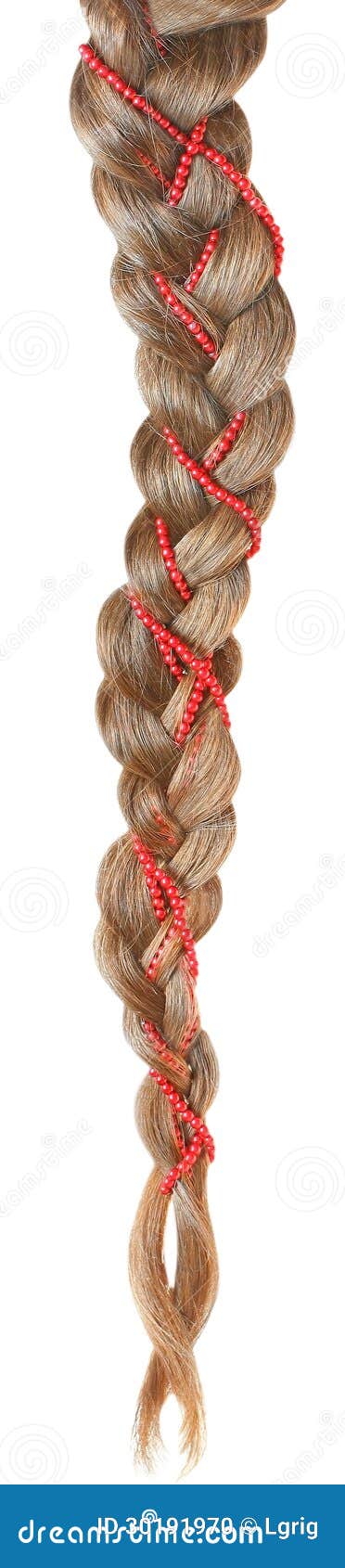Braid Decorated with a String of Beads Stock Photo - Image of hair ...