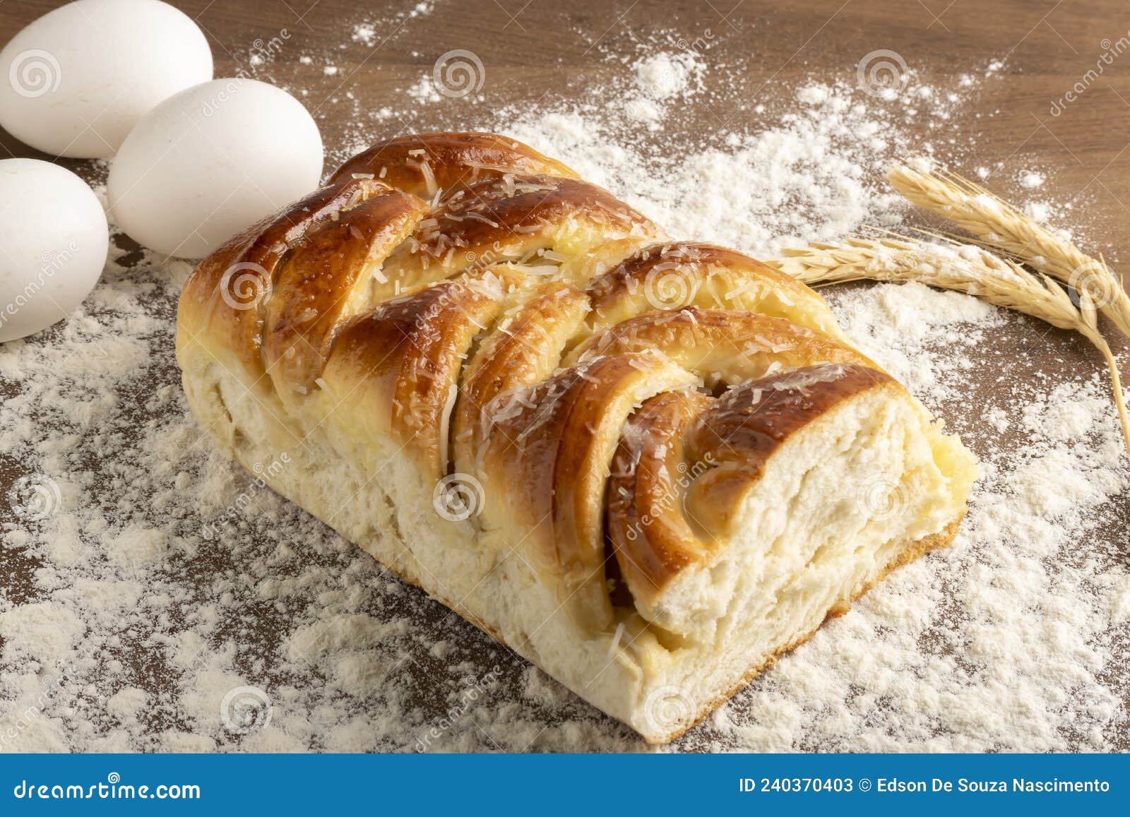Braided Bread Decorated with Grated Coconut, Eggs and Wheat Branch ...