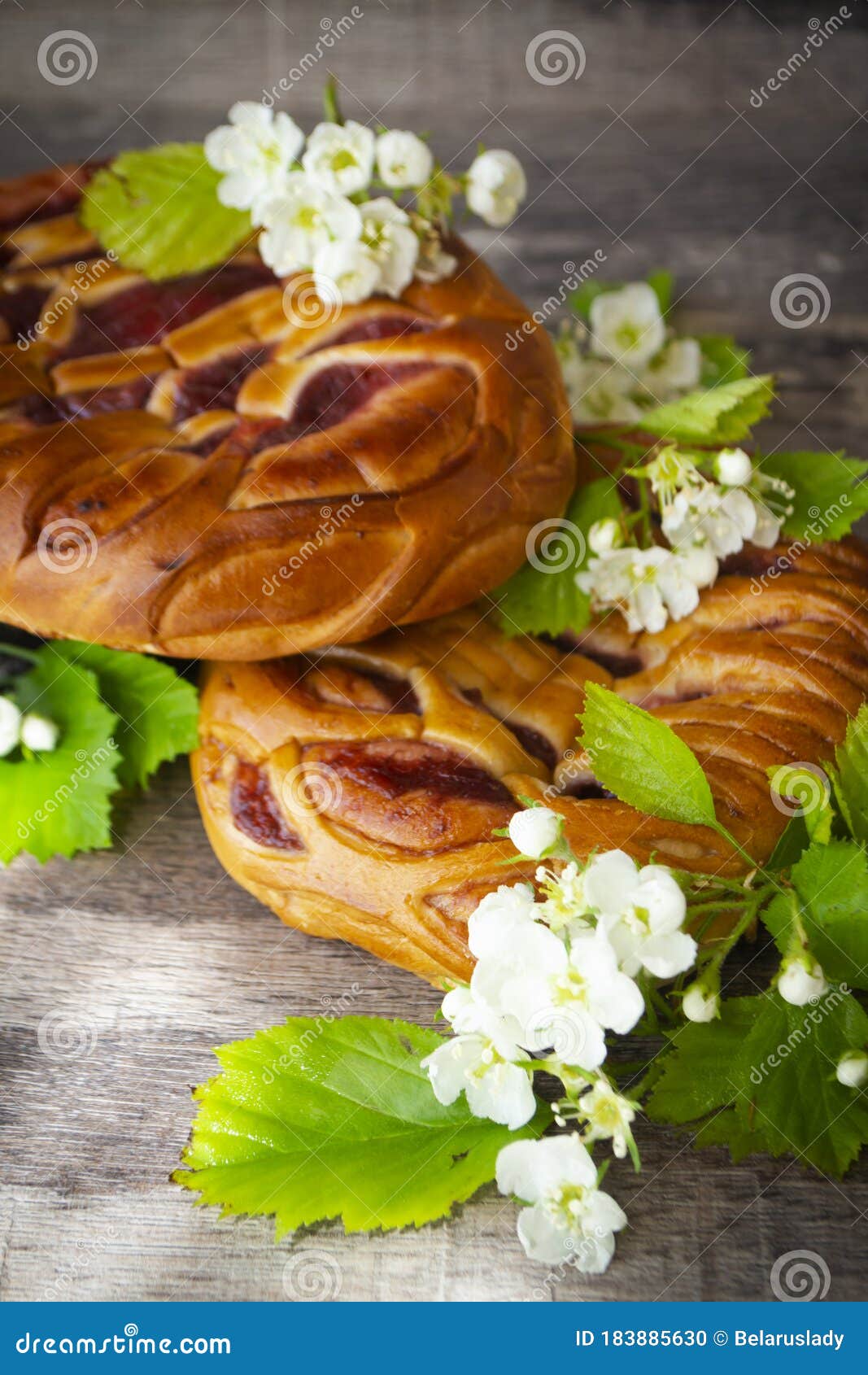Braided Bread with Strawberry and Spring Flowers Stock Photo - Image of ...