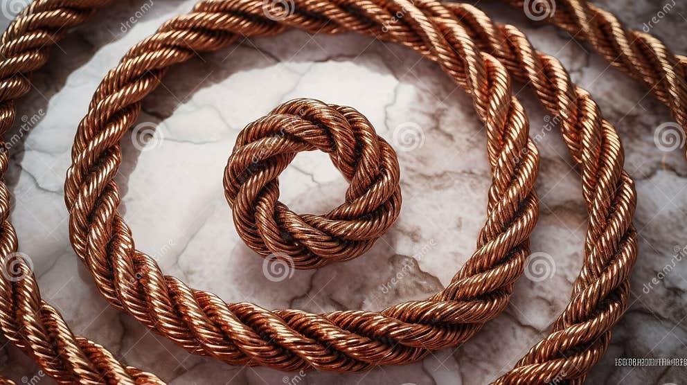 Braided Copper Wire in a Swirl Pattern on Marble Background. Stock ...