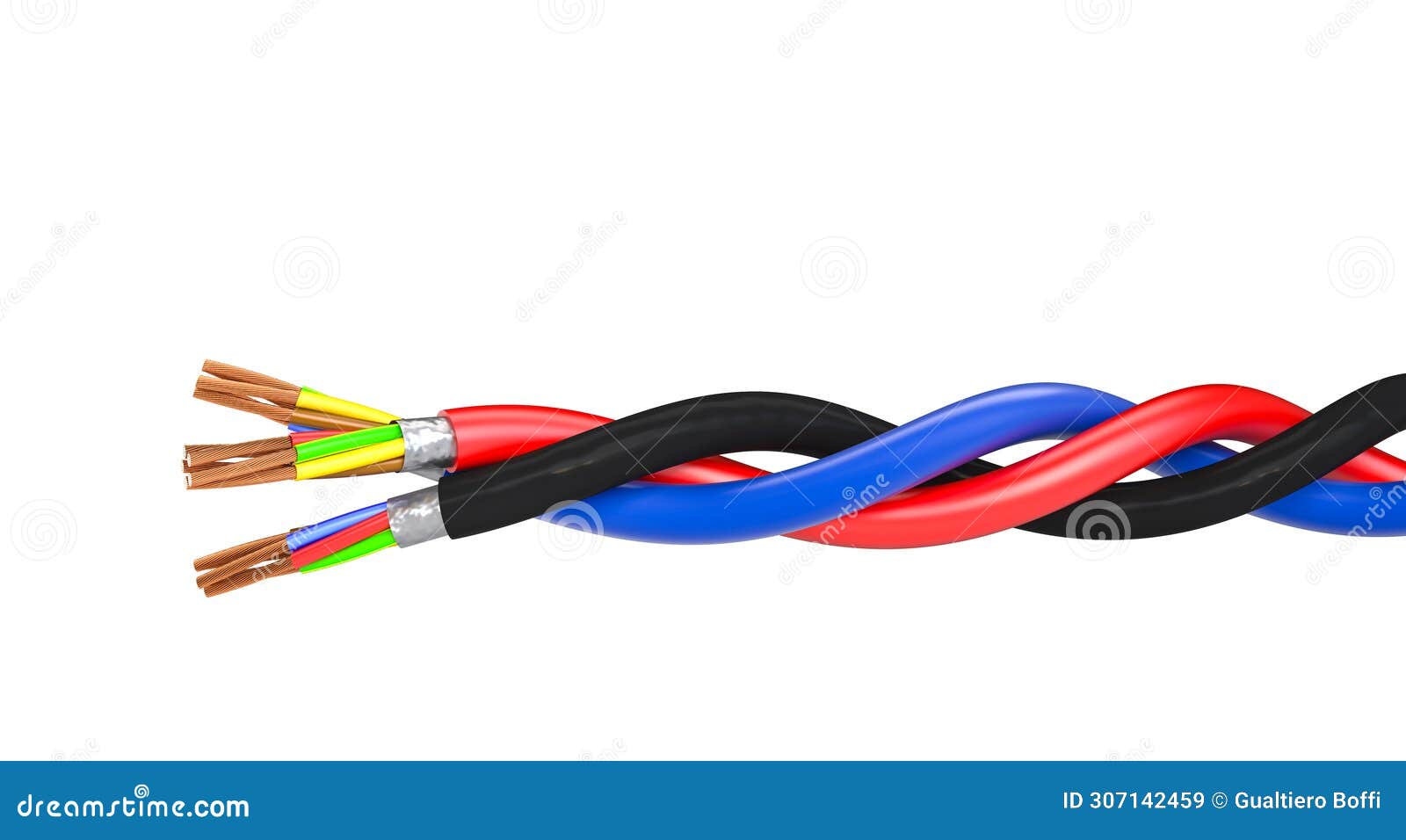 Braided Electrical Cable Isolated on a White Background Stock ...