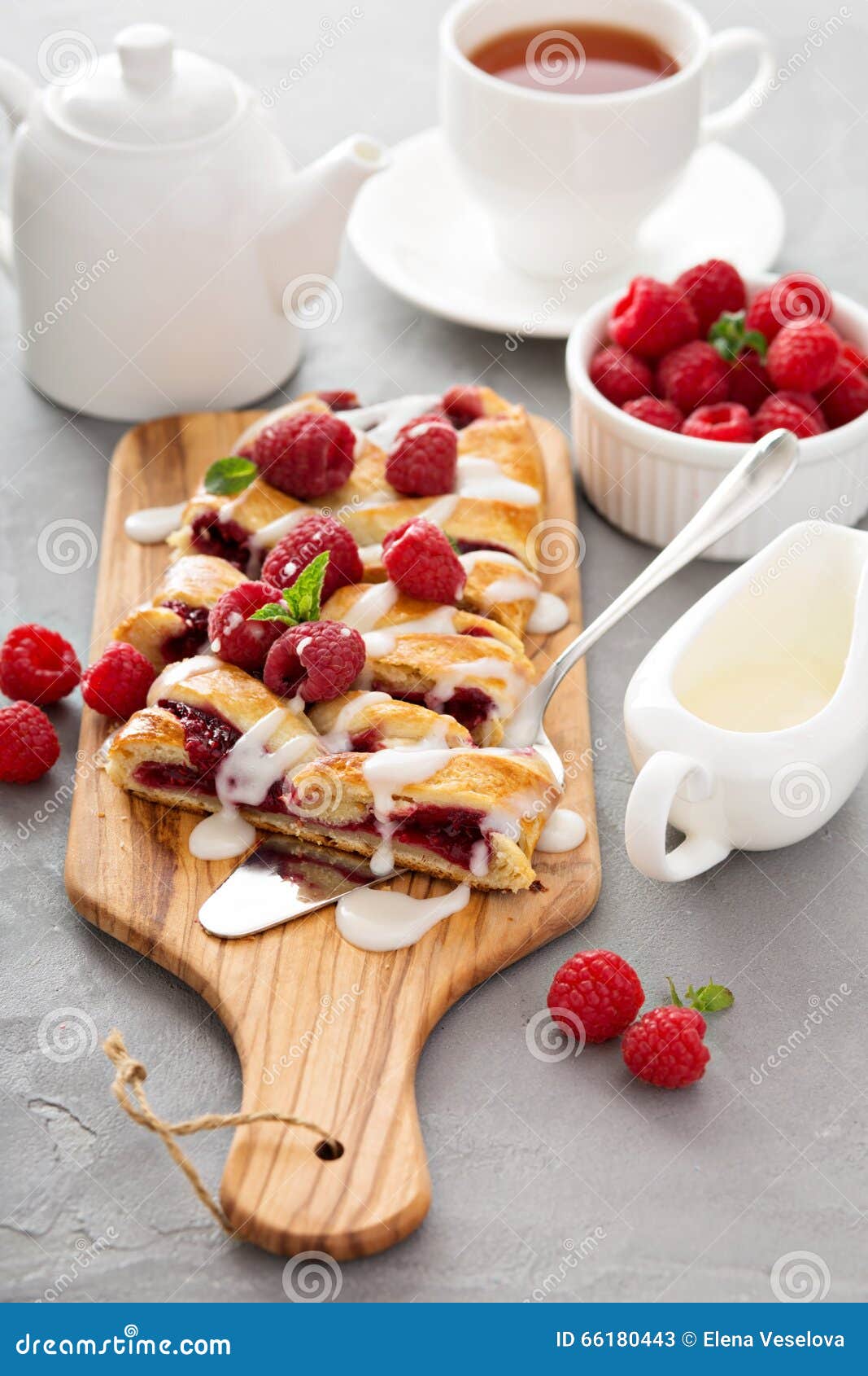 Braided Raspberry Danish with Glaze Stock Image - Image of breakfast ...