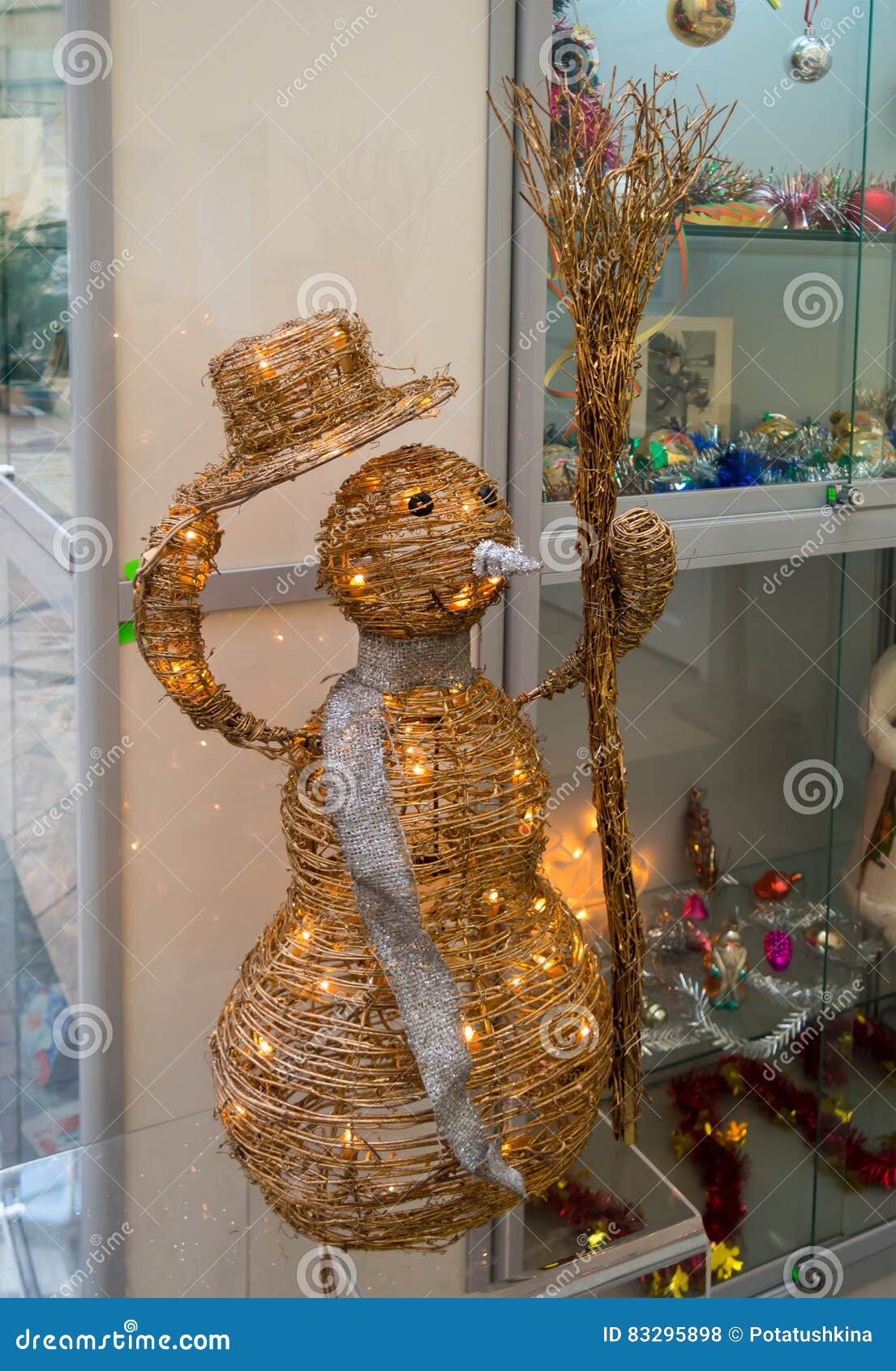 Braided of Twigs Snowman Holds in Hands Broom Editorial Stock Photo ...
