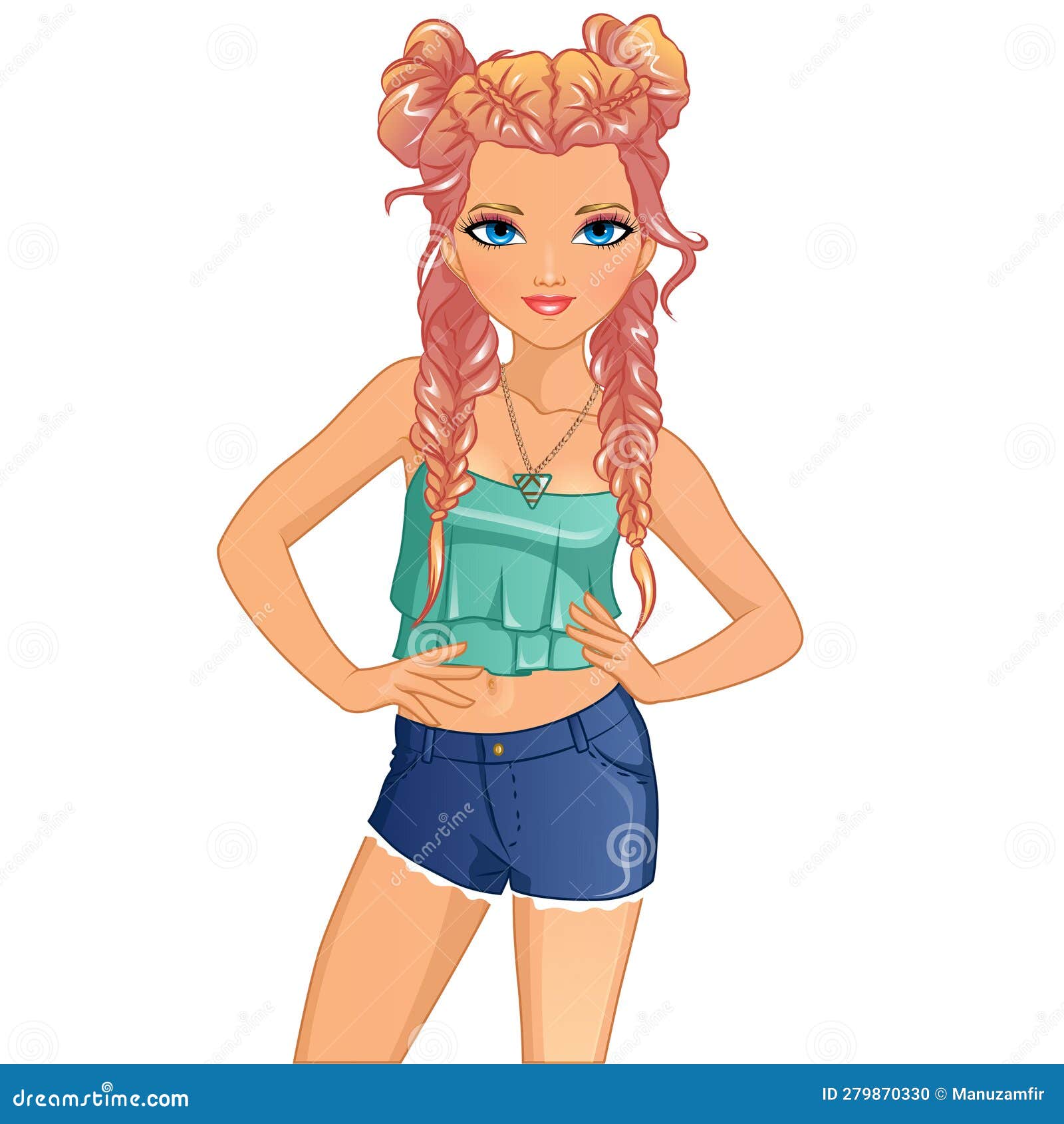 Braids and Buns Hairstyle Cute Cartoon Character Stock Vector ...