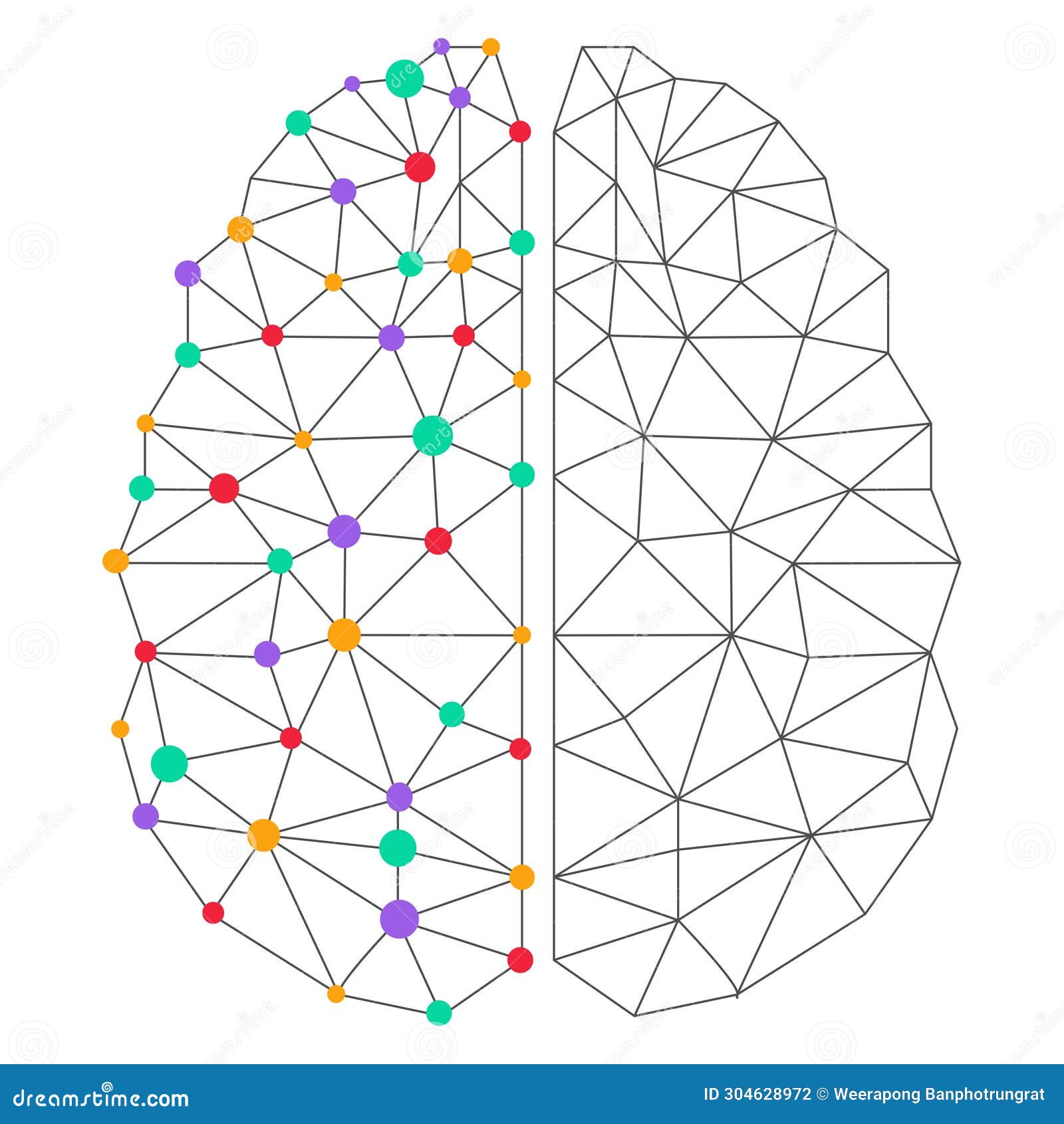 Human Brain with Colorful Connected Lines and Dots. Vector Network ...
