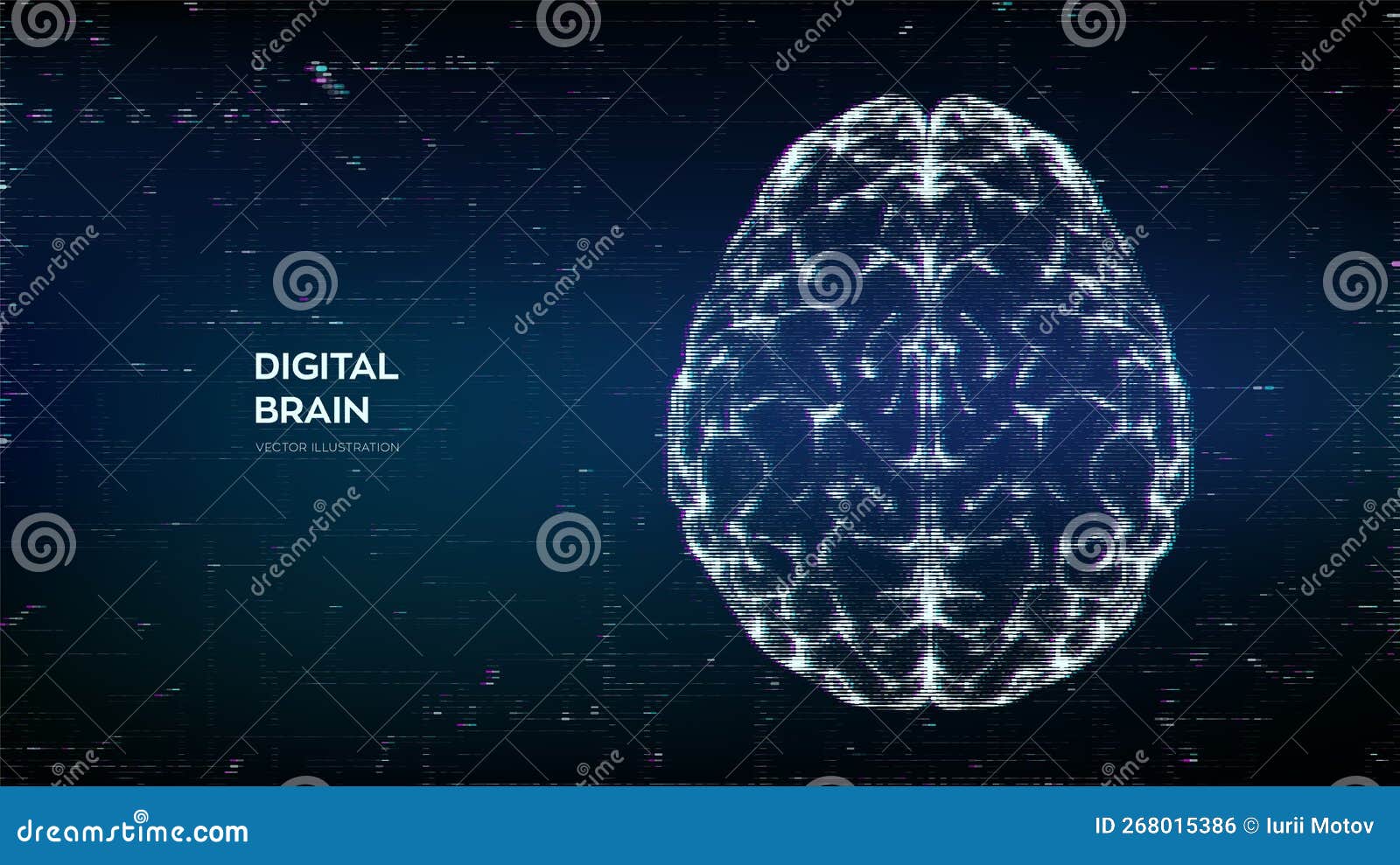 Brain. Abstract Digital Human Brain in a Distorted Glitch Style. Neural ...
