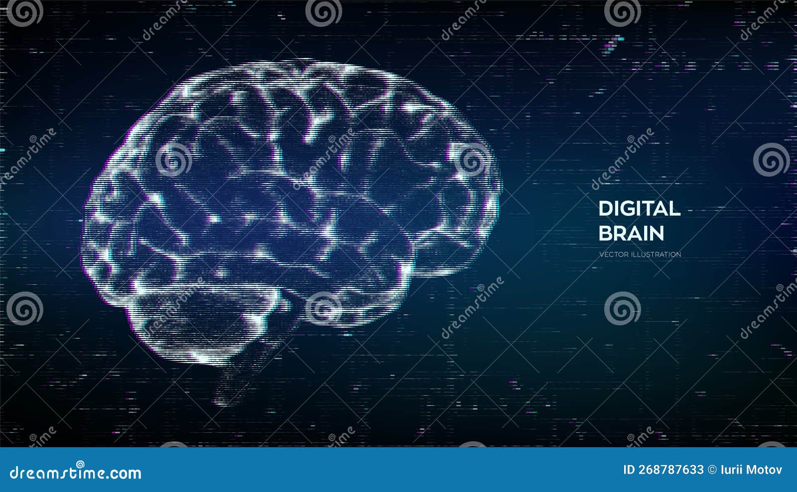 Brain. Abstract Digital Human Brain in a Distorted Glitch Style. Neural ...