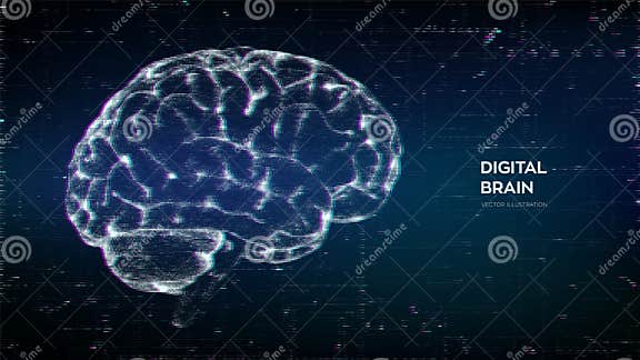Brain. Abstract Digital Human Brain in a Distorted Glitch Style. Neural ...