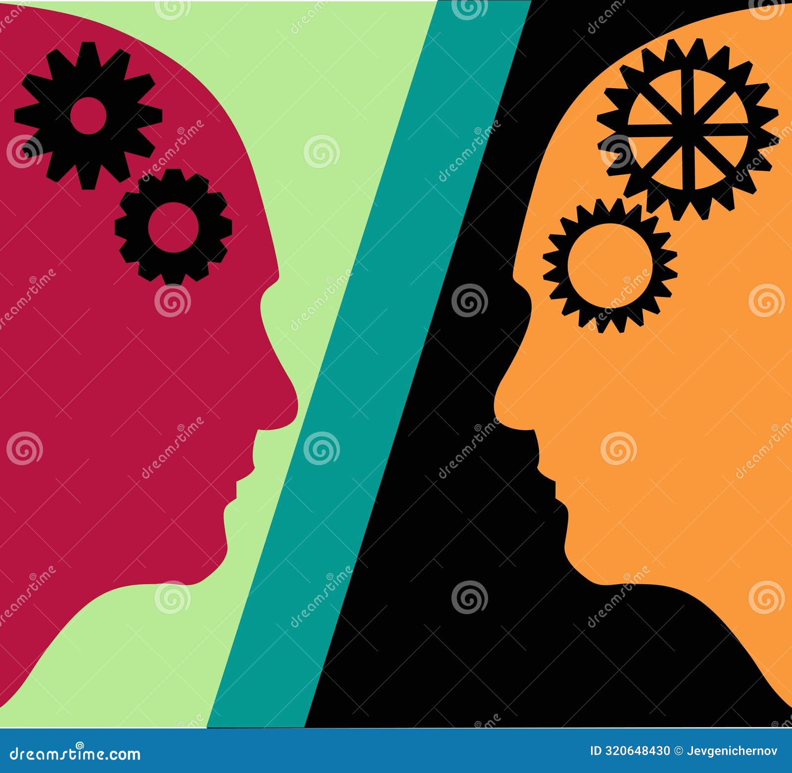 Human Faces Silhouettes Abstract with Gear Thinking Stock Vector ...