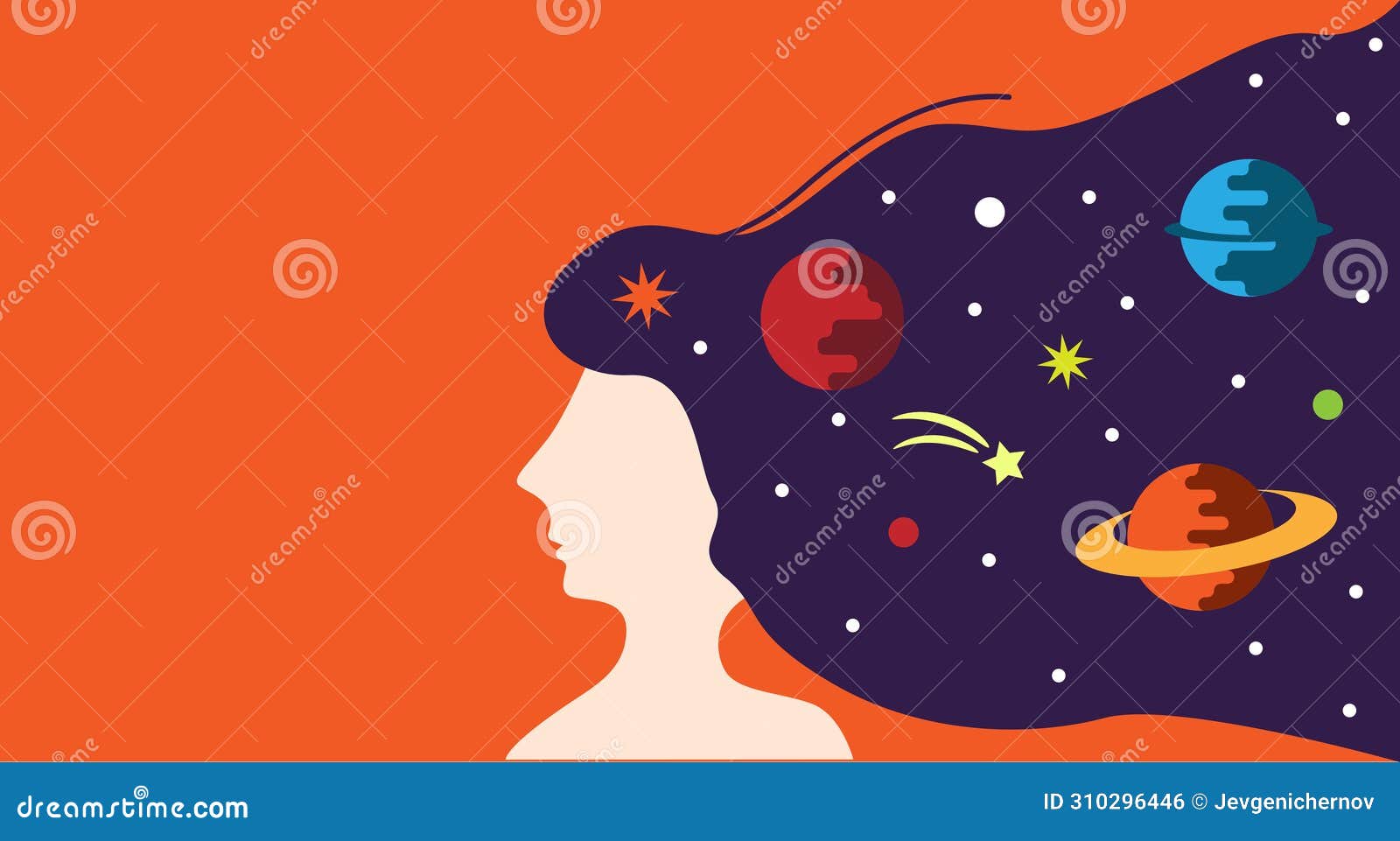 Woman Thinking of Stars and Planets with Space in Her Hair Stock Vector ...