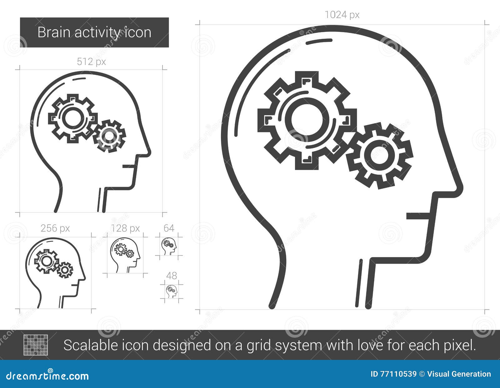 Brain activity line icon. stock vector. Illustration of drawing - 77110539