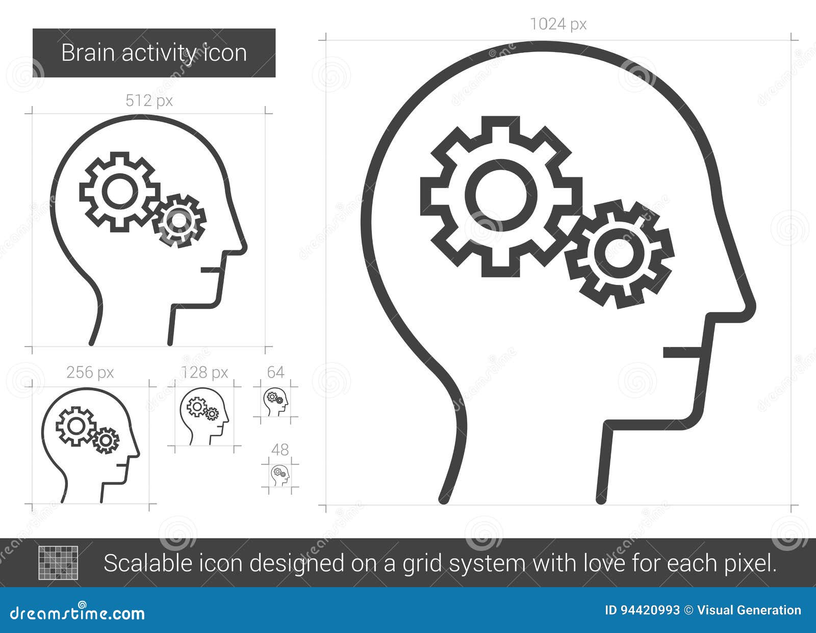 Brain activity line icon. stock vector. Illustration of intelligence ...