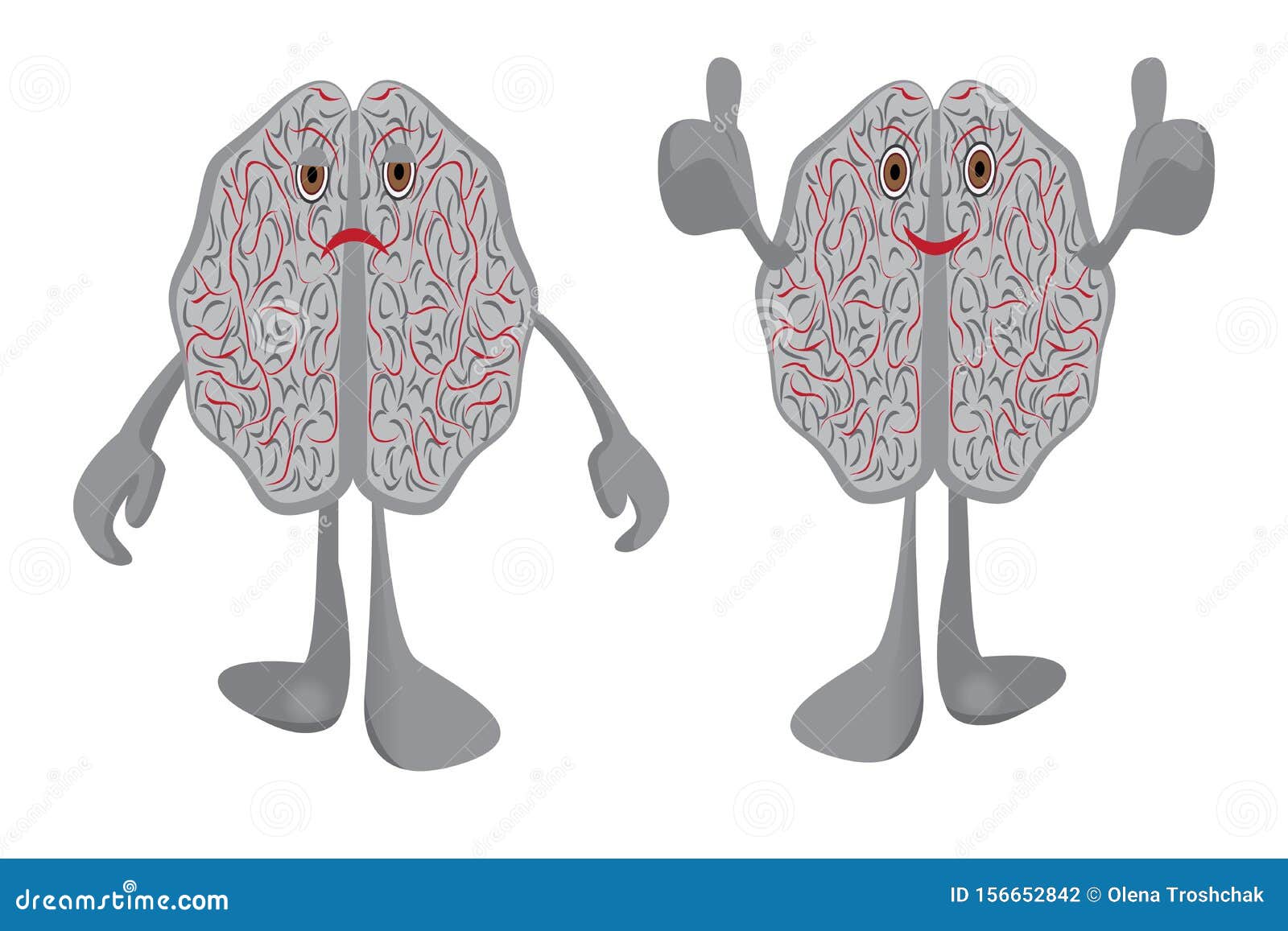 Brain Affected with a Stress and Healthy Optimistic Brain Stock Vector ...