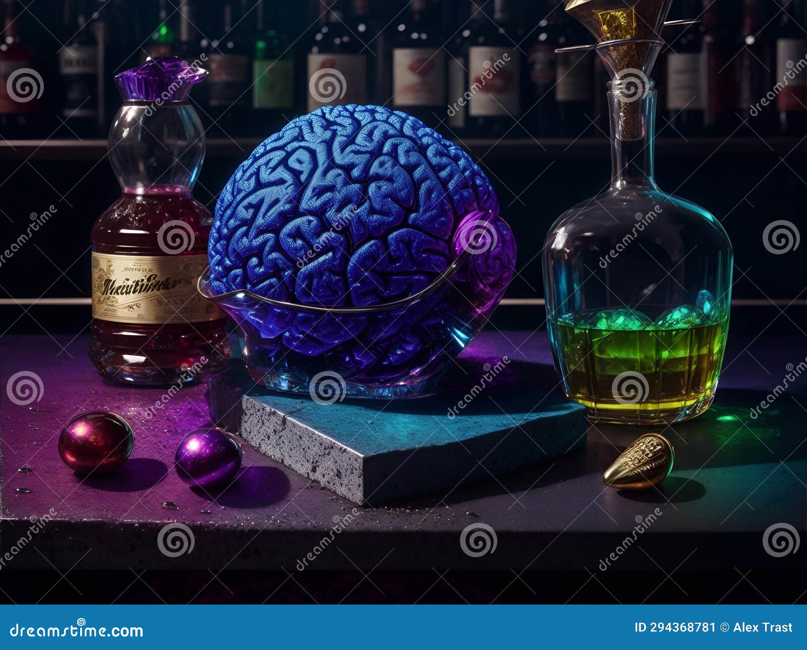 Brain with Alcohol at the Bar. Stock Illustration - Illustration of ...