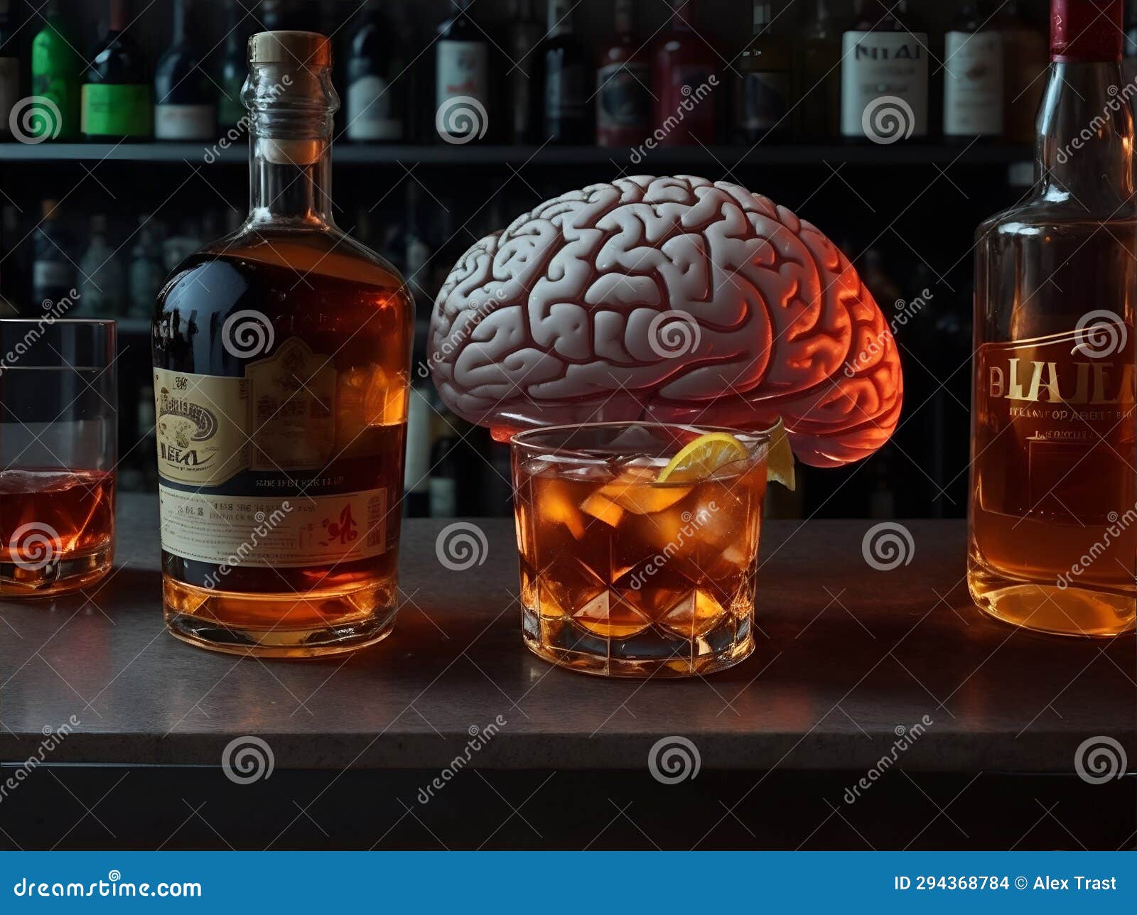 Brain with Alcohol at the Bar. Stock Illustration - Illustration of ...