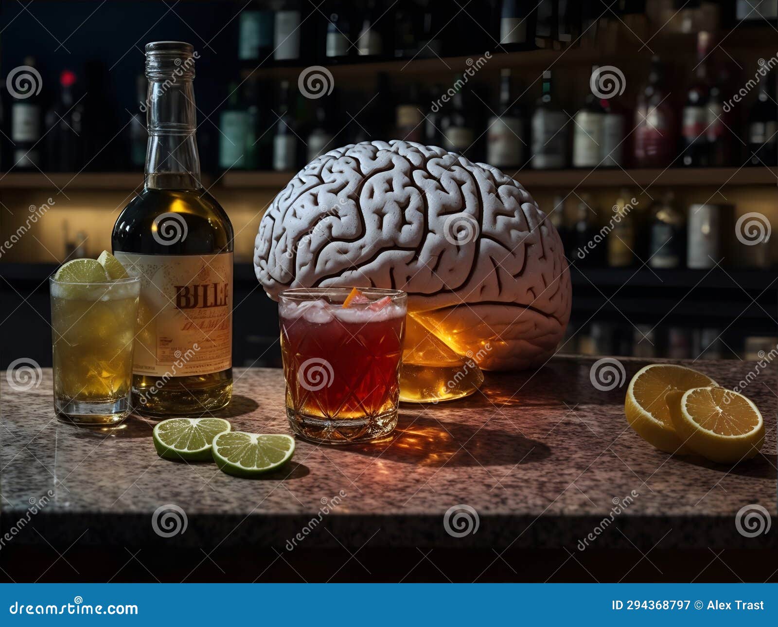 Brain with Alcohol at the Bar. Stock Illustration - Illustration of ...