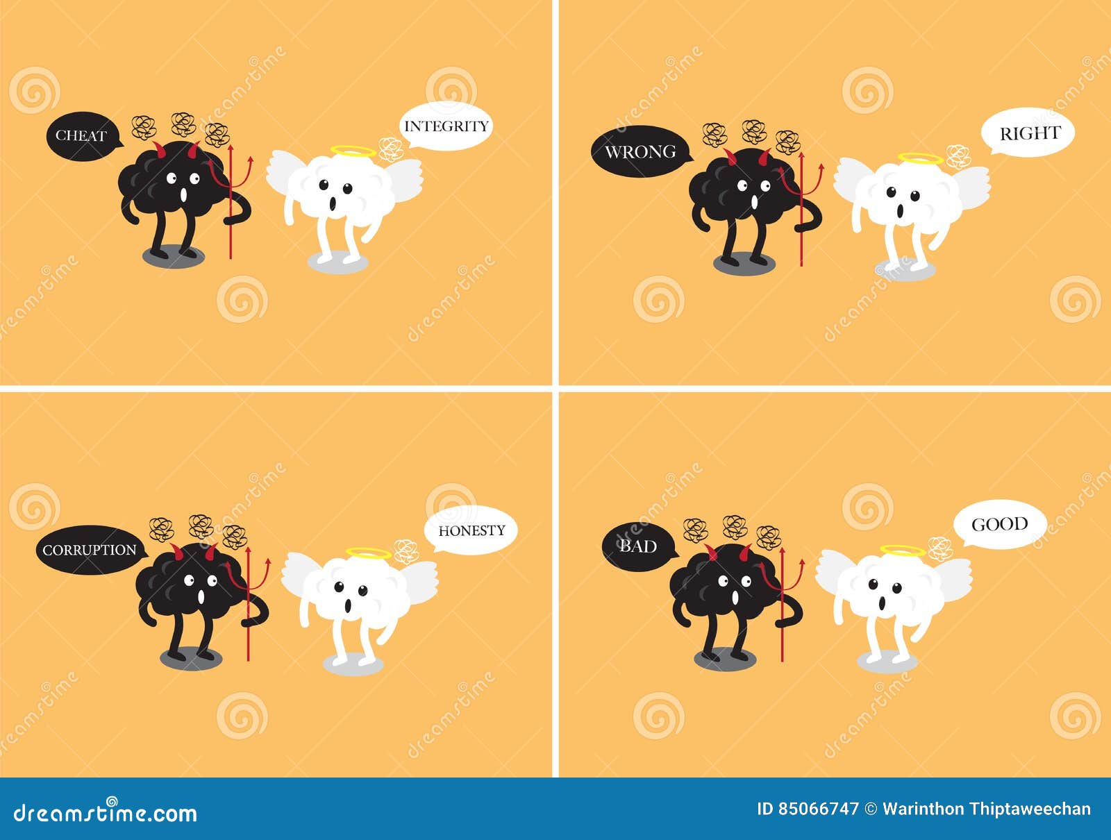 Brain Angel And Brain Devil Fighting Pattern Background Cartoon Vector ...