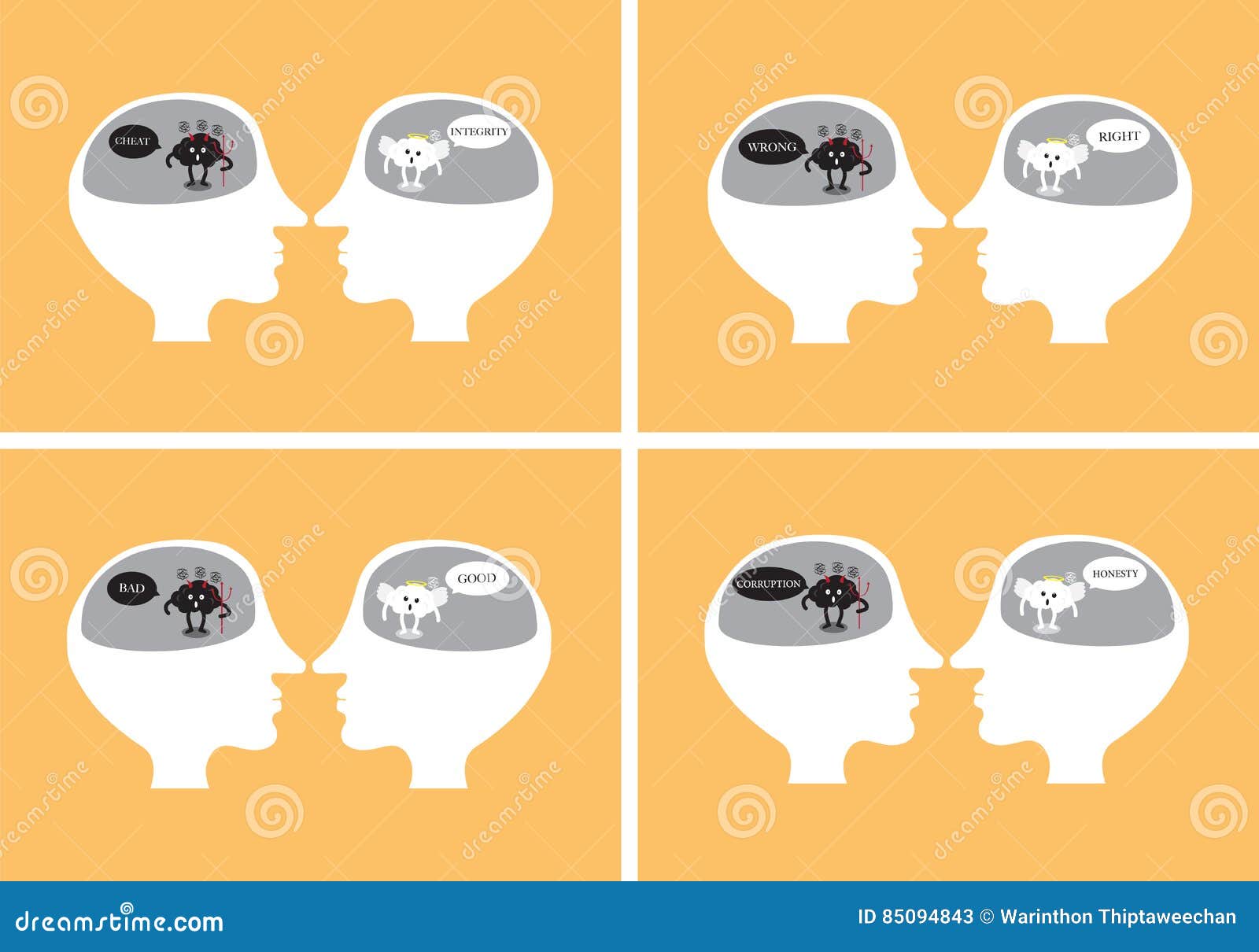 Brain Angel and Brain Devil Cartoon Debating Inside Head Stock Vector ...